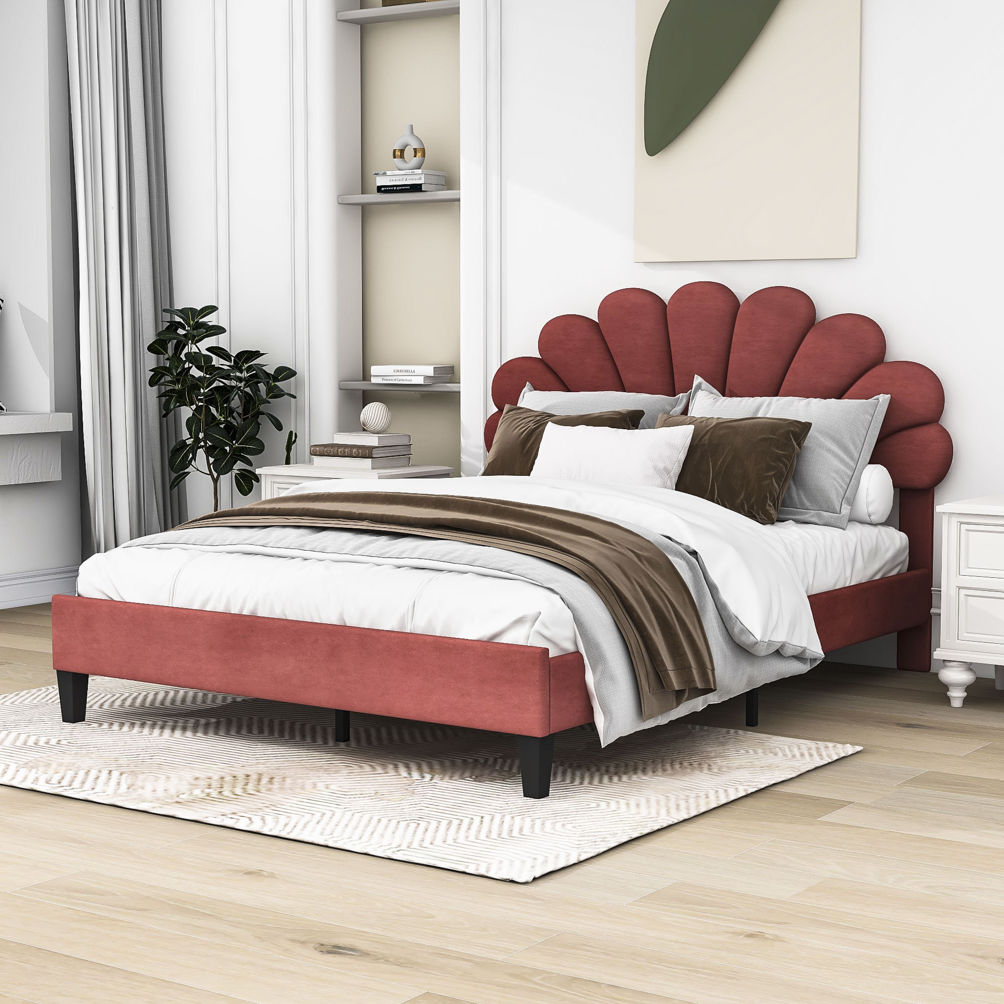 Mercer41 Nahomy Queen Upholstered Platform Bed with Flower Pattern ...