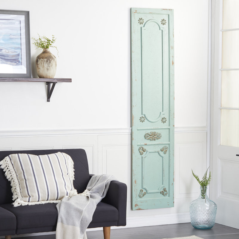 One Allium Way® Wood Distressed Antique Door Panel Scroll Green Wall ...