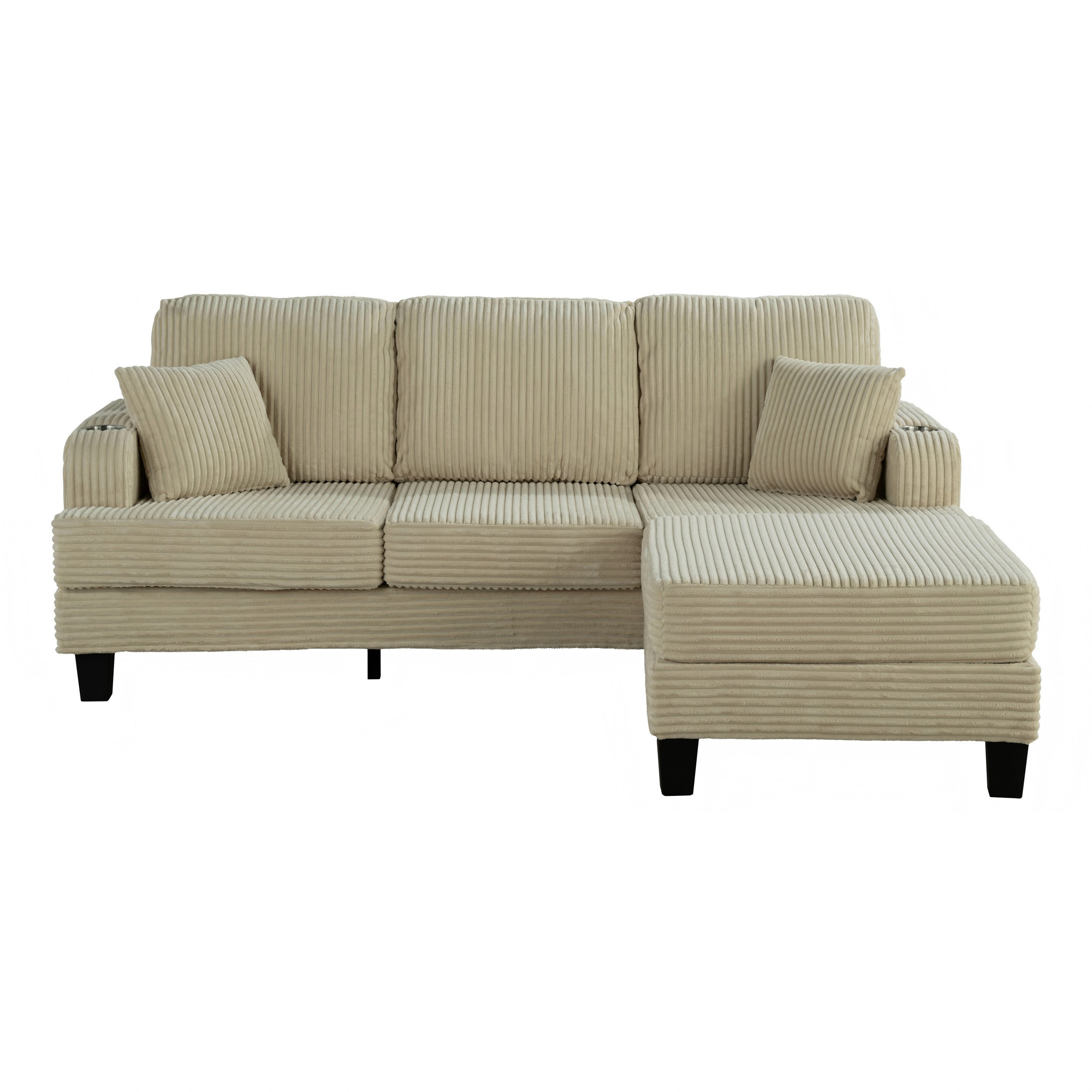 Latitude Run® Beige Corduroy Sofa Combination With Usb Charging And Cup ...