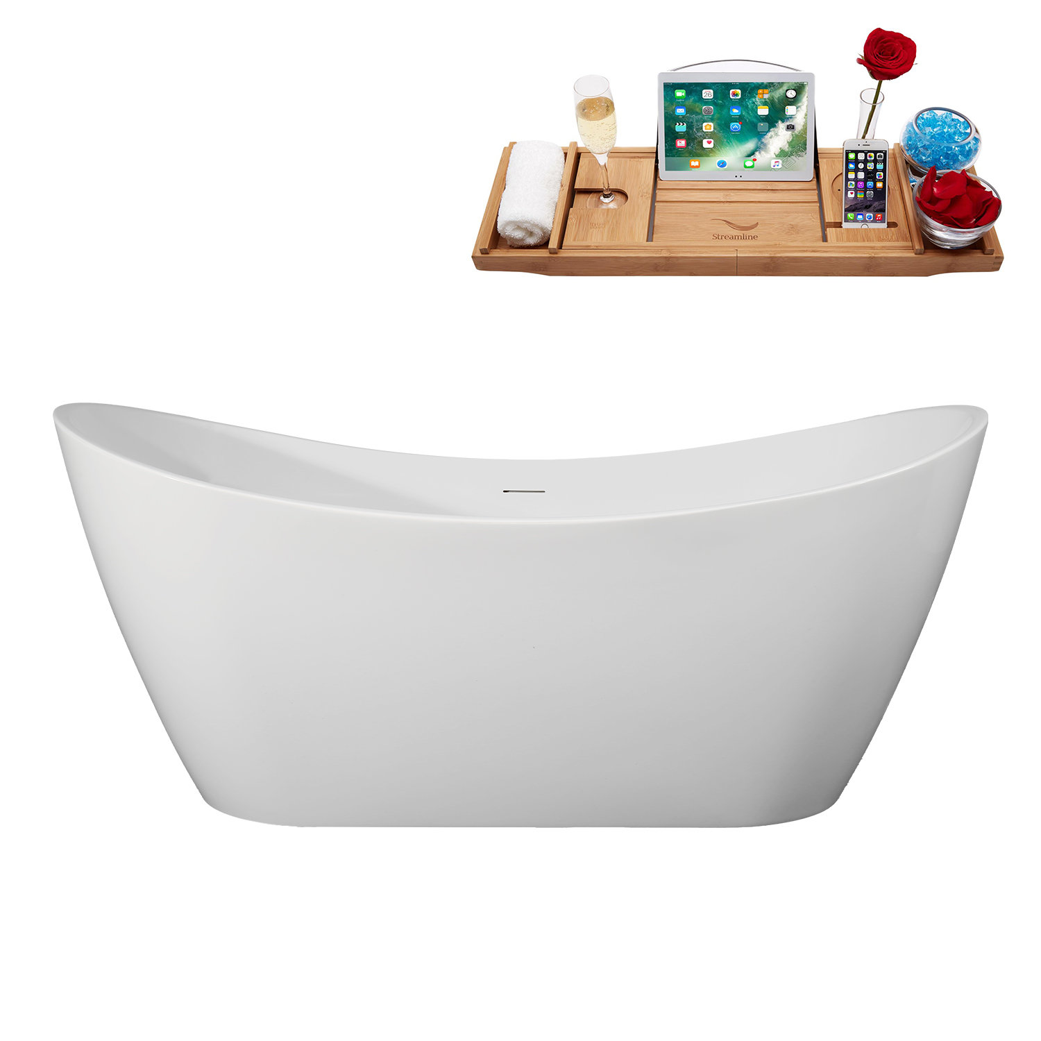 Streamline Bath 75" Streamline Soaking Freestanding Tub and Tray With ...
