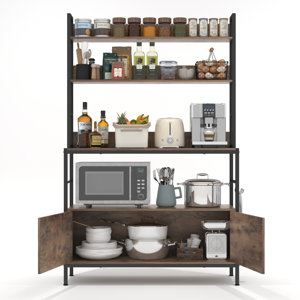 17 Stories Kitchen Bakers Rack With Storage Cabinet And Microwave ...