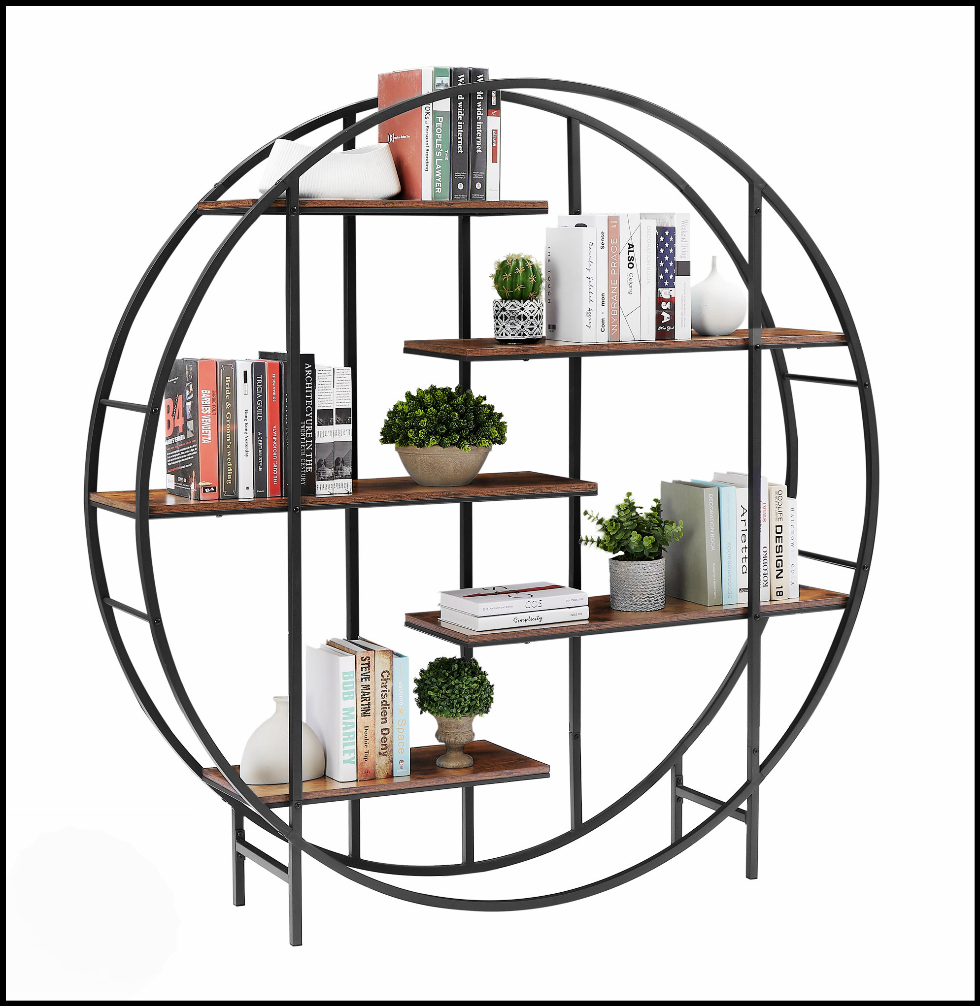 Latitude Run® Round 5-Tier Metal Plant Stand Bookcase, Spacious Storage ...