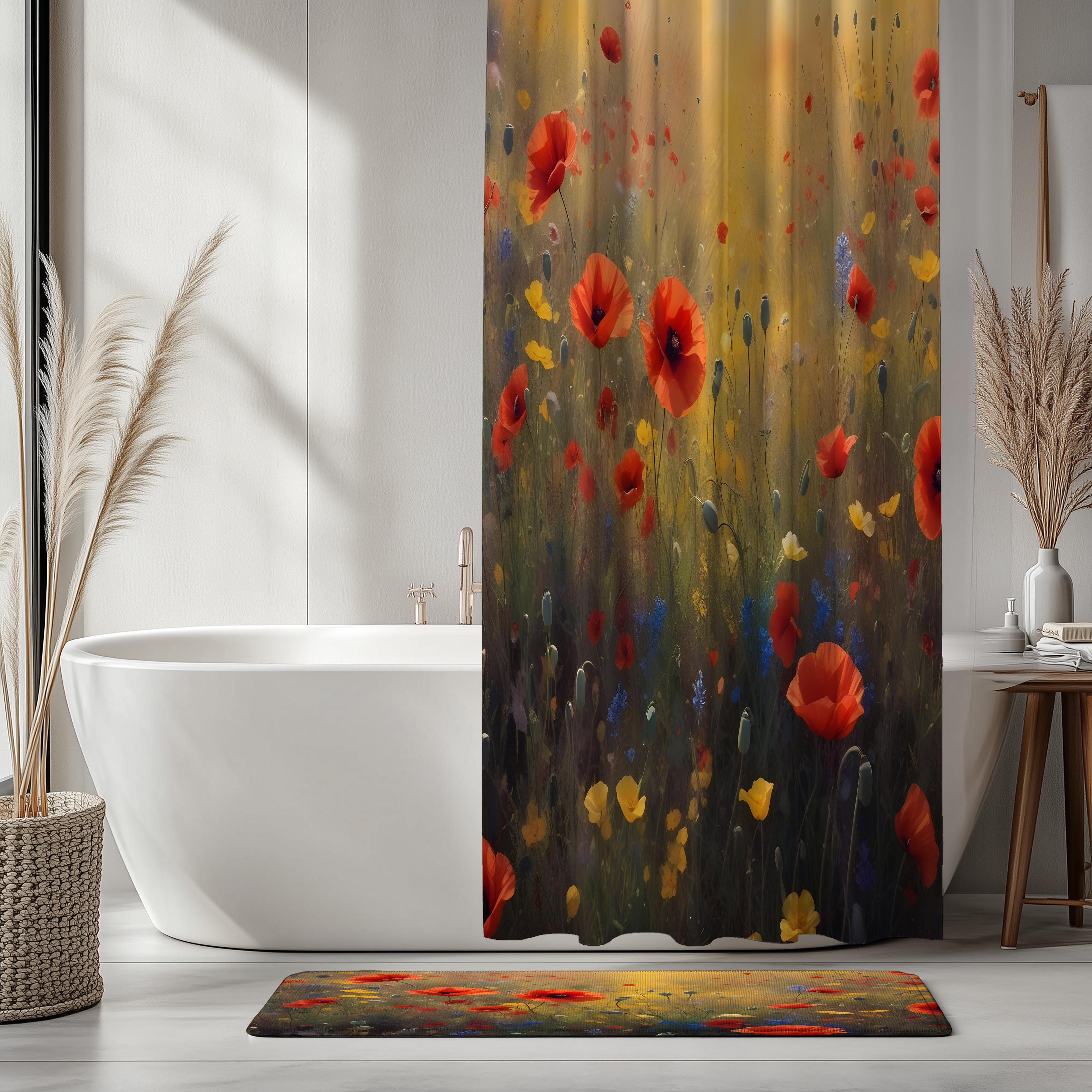 Folk N Funky Sunrise Poppies Floral Shower Curtain Bath Set | Wayfair