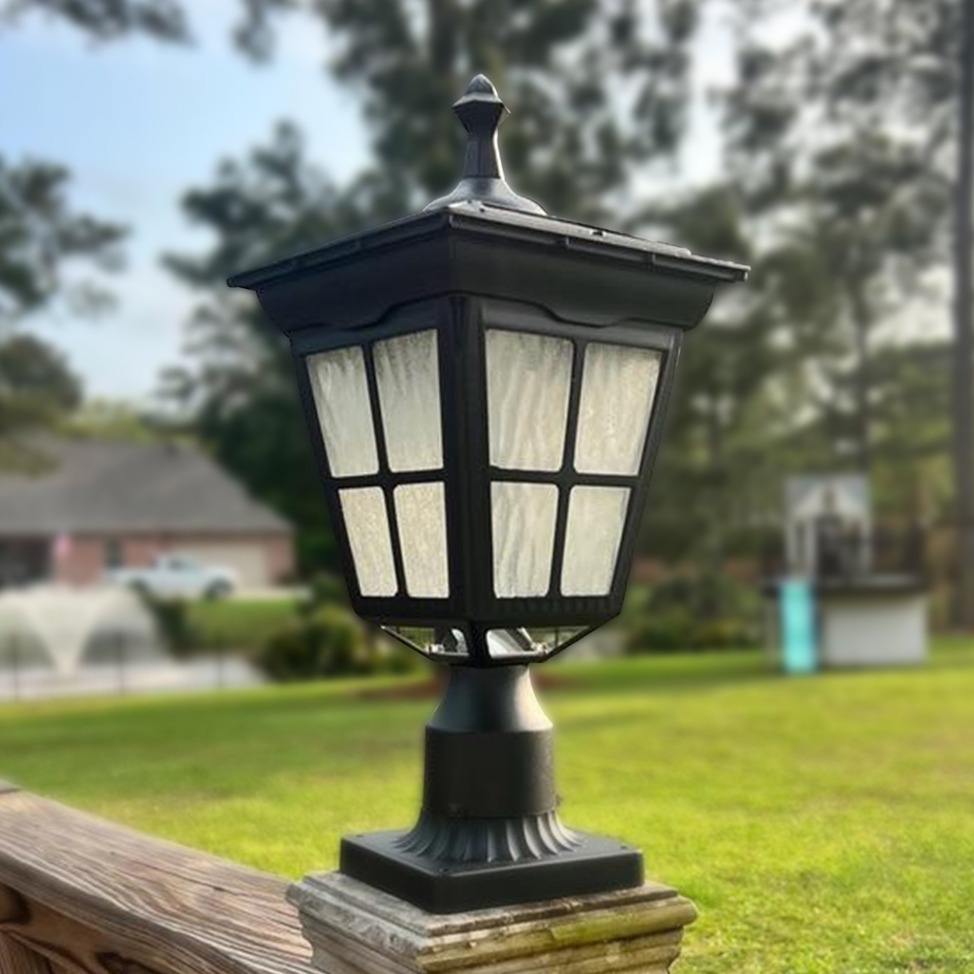 Charlton Home® 18-In Black Frozen Ice Glass Outdoor Solar Post Light ...