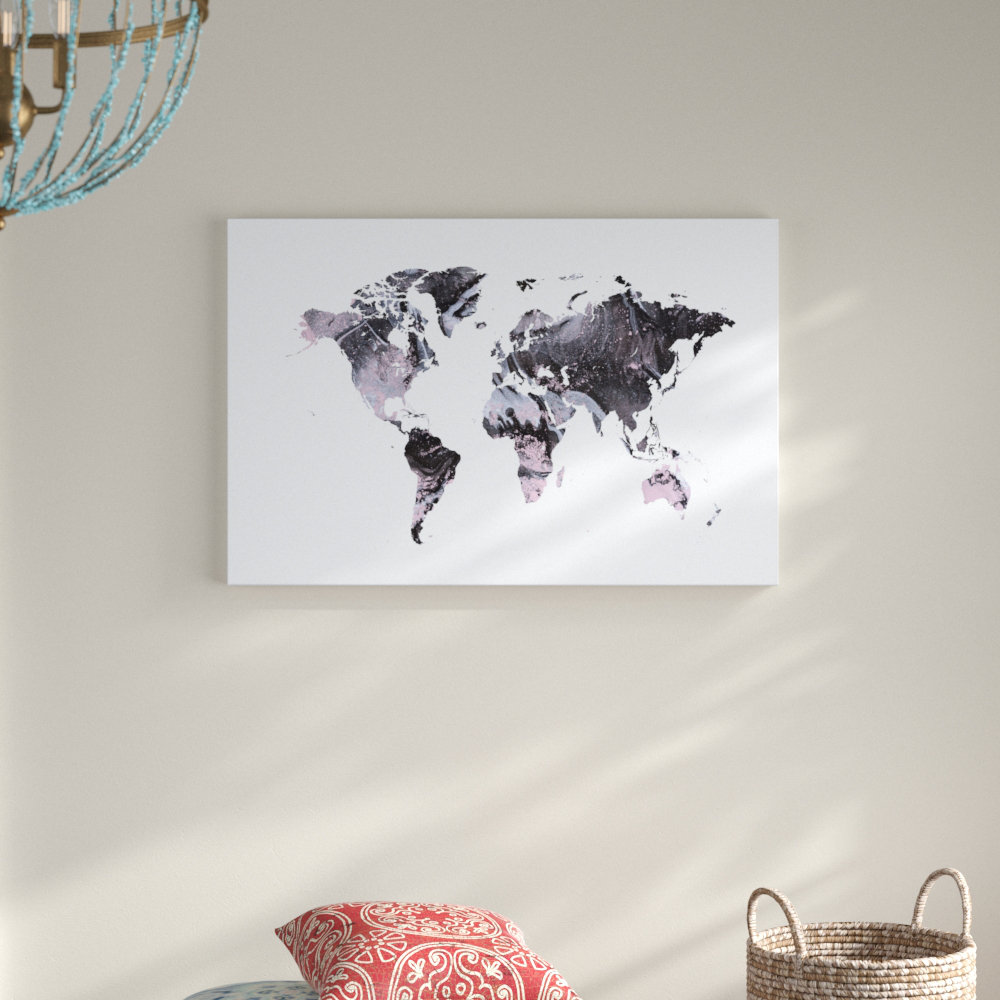 Dakota Fields 'Pink & Black Marble World Map' Acrylic Painting Print ...