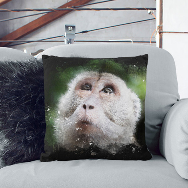 East Urban Home Macaque Monkey Paint Splash Square Scatter Cushion With ...
