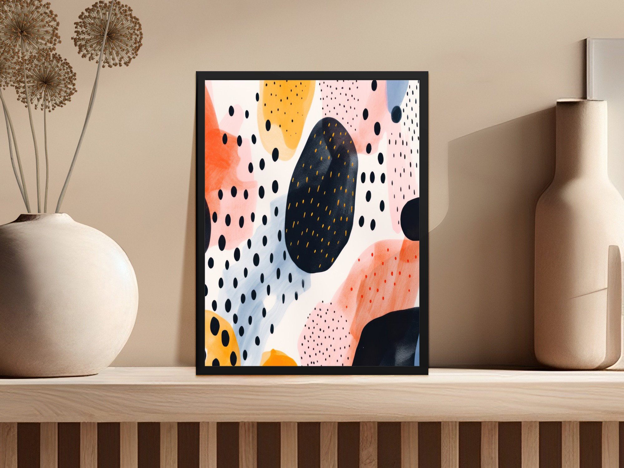 Brayden Studio Abstract Shapes with Dots Colorful Wall Design Framed ...