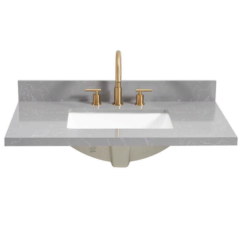 Vinnova Jaen 37'' Engineered Stone Single Vanity Top with Sink and 3 ...