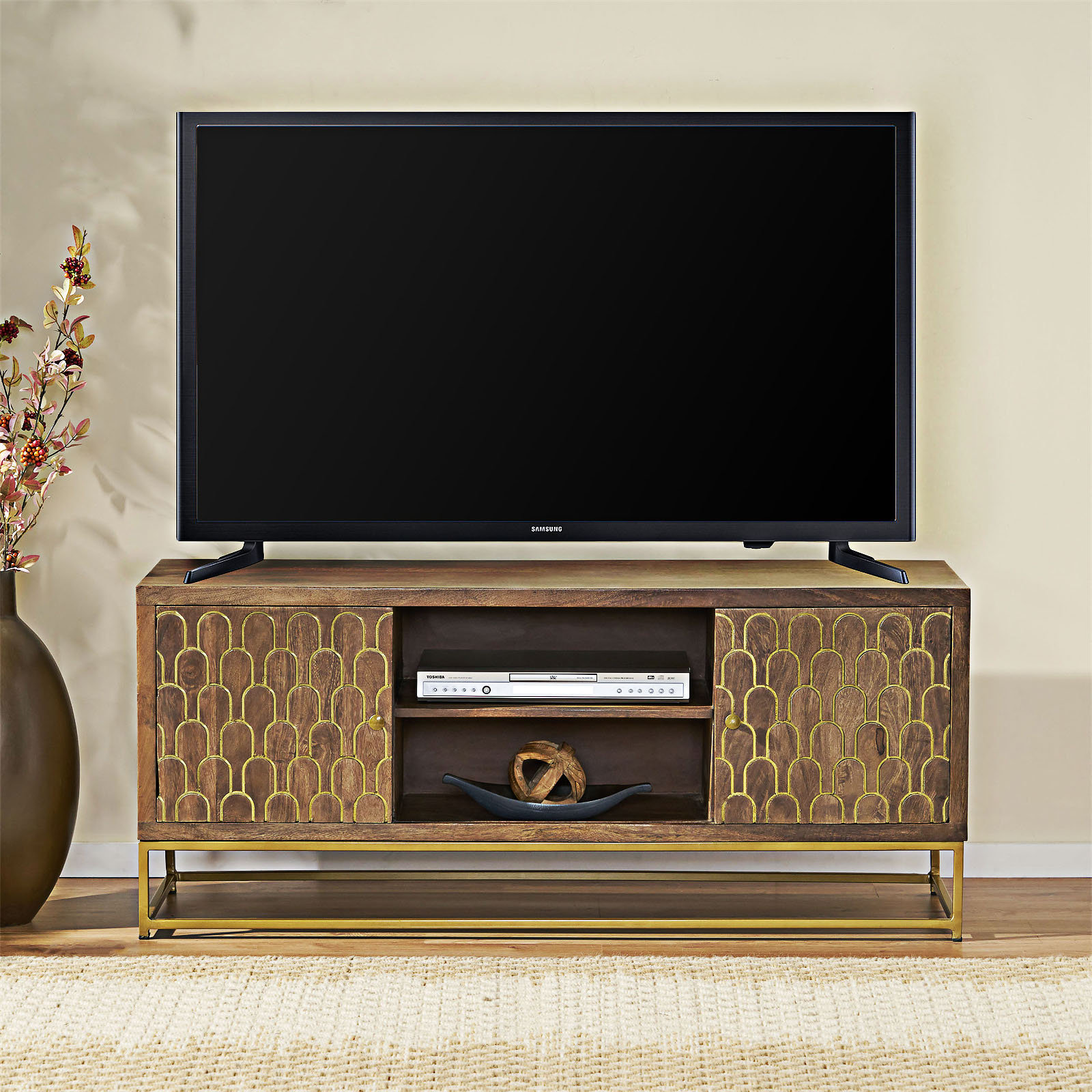 17 Stories Modern TV Stand with Sliding Doors for Living Room Bedroom ...