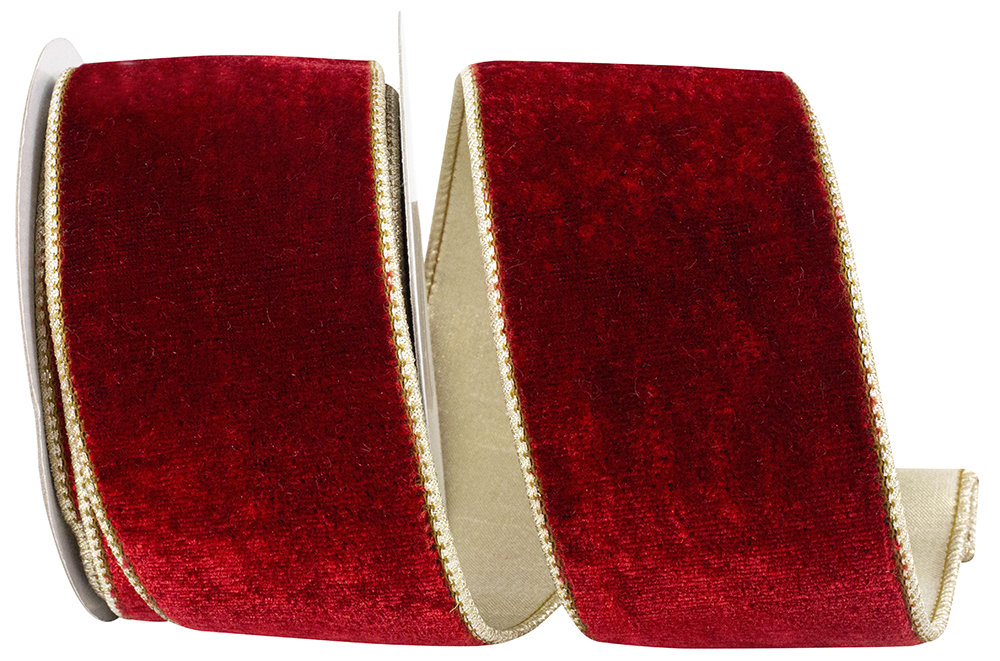 The Holiday Aisle® Red/Gold Velvet Plush Texture Deluxe Backed Wired ...