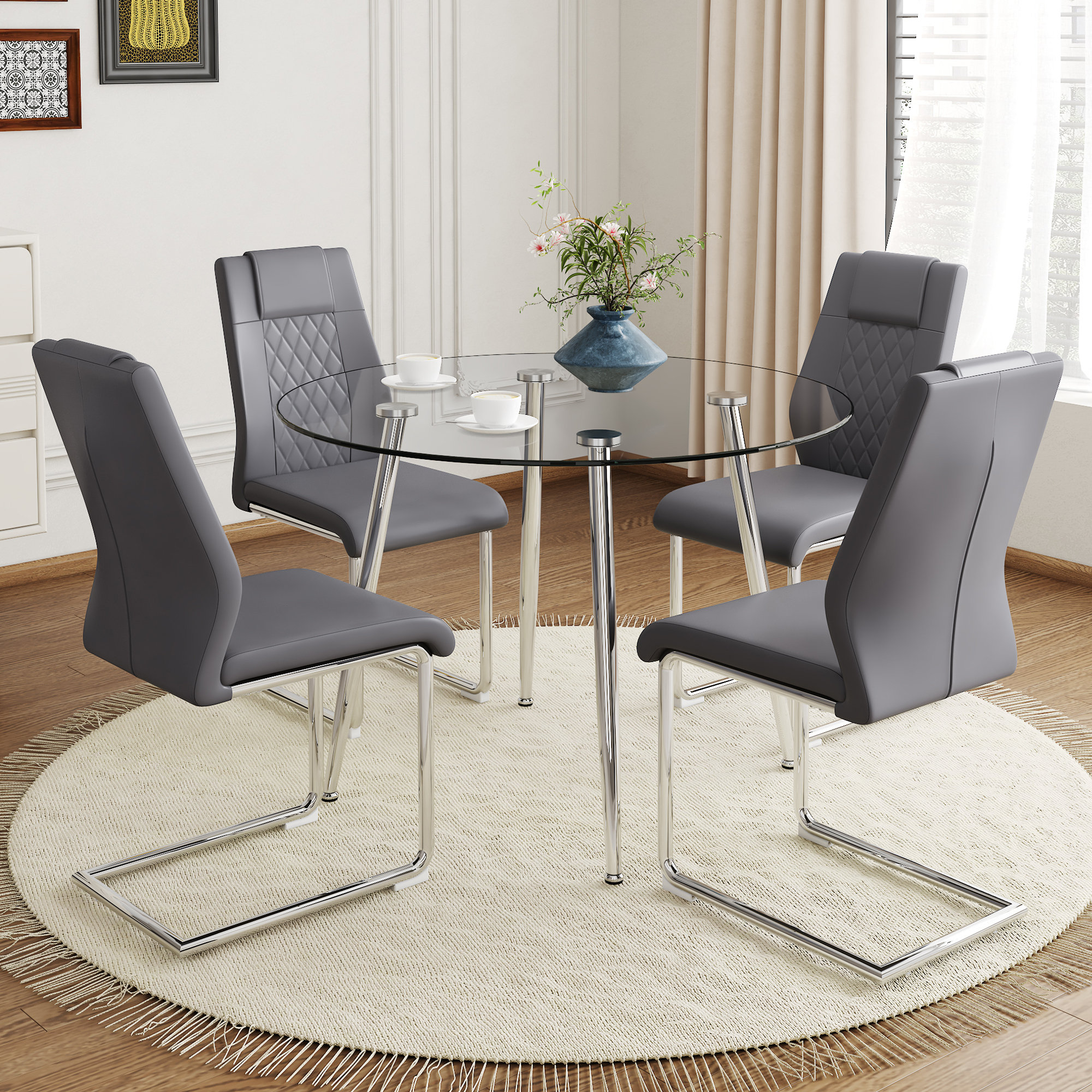 Brayden Studio Modern Minimalist Round Dining Table With Transparent ...