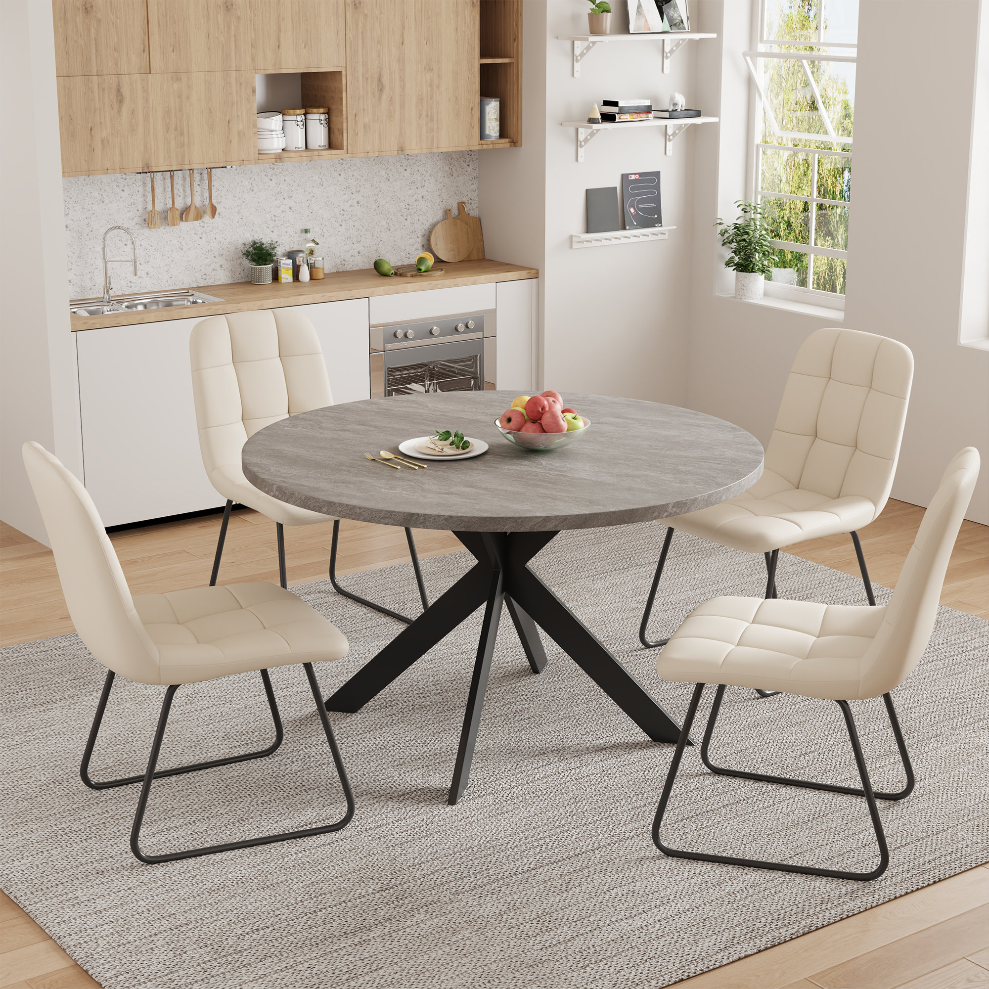 George Oliver Joevan 46''L Round Dining Table Set, Modern Kitchen Table ...