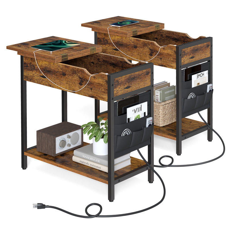 17 Stories Set Of 2 End Tables With Usb Ports And Outlets | Wayfair