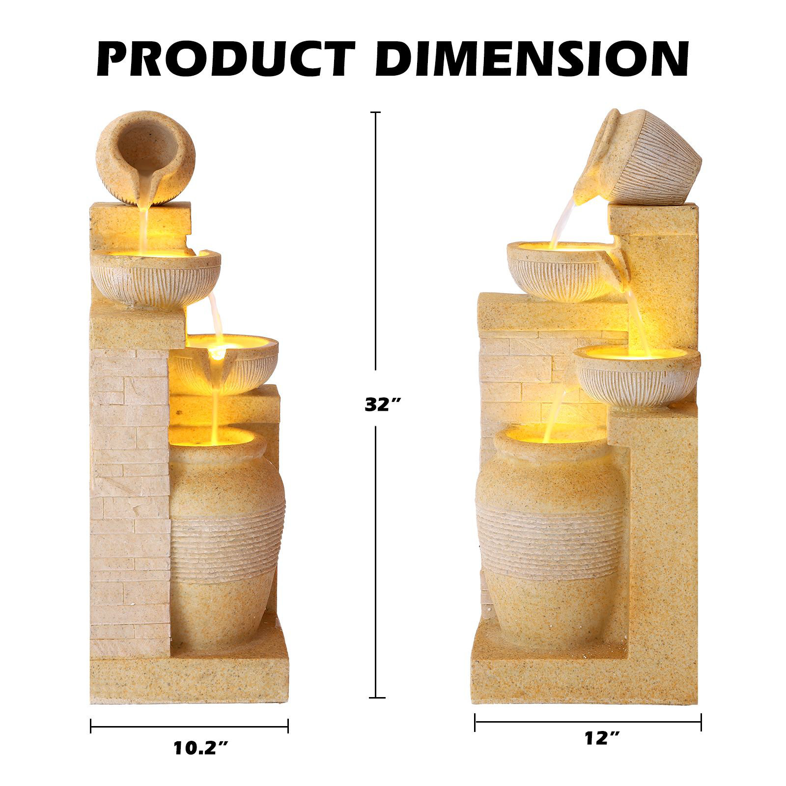 Union Rustic Outdoor 4-Tiers Water Fountain, Garden Cascading ...