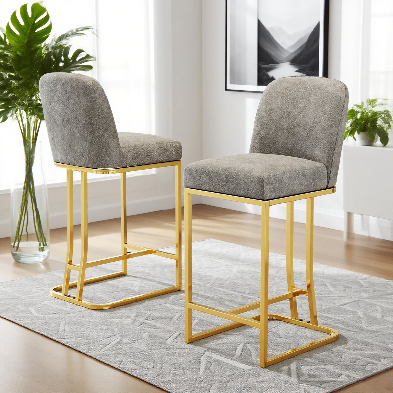 Mercer41 Bar Stools Set Of 2 Modern Style Bar Chairs With Simple Design ...