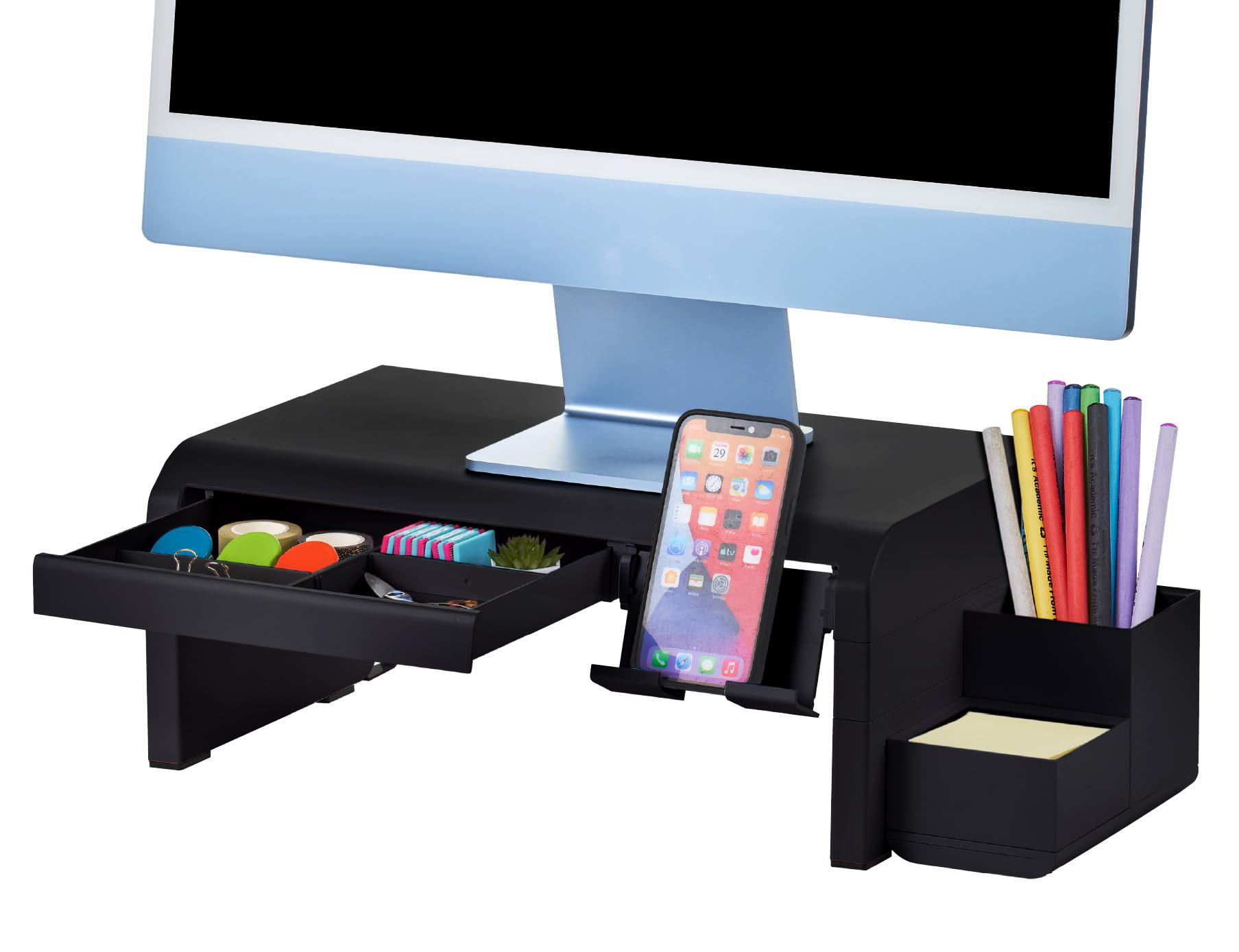 Inbox Zero Adjustable Monitor Riser with Drawer | Wayfair