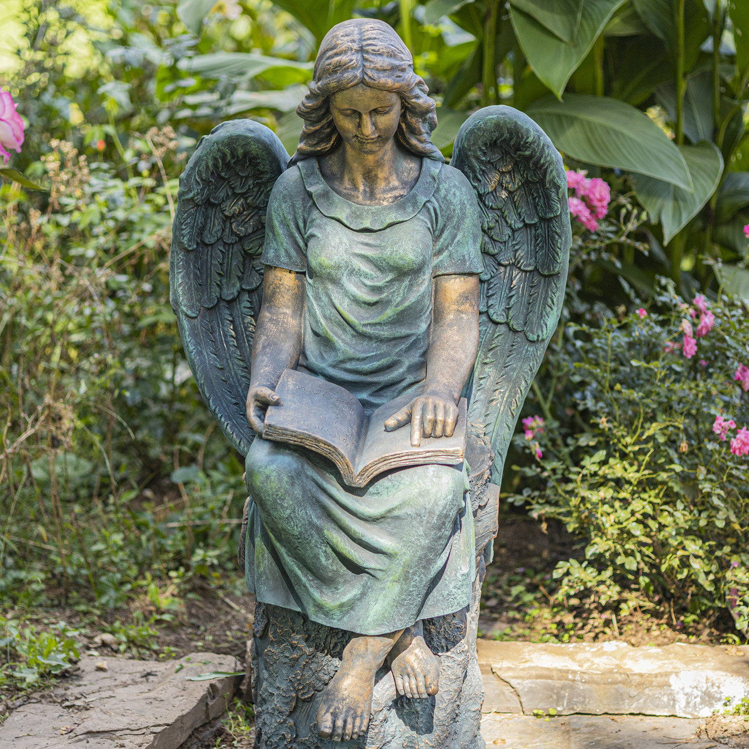 Astoria Grand Dina Sitting Magnesium Angel Statue Reading Book "Dina ...