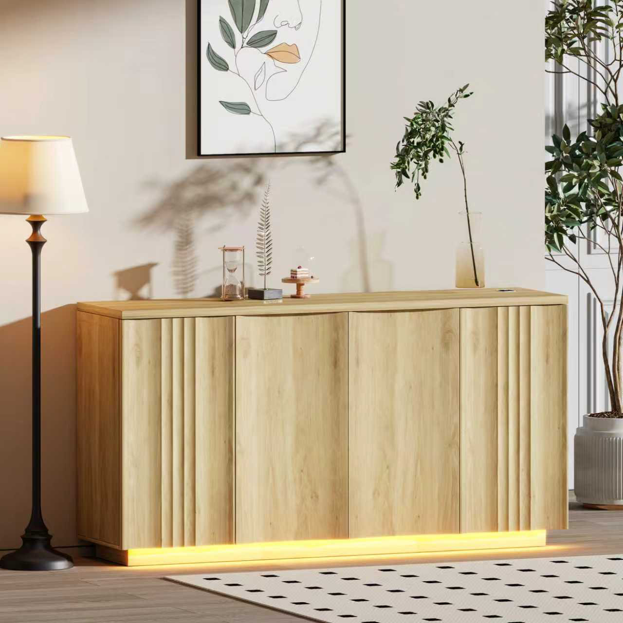 HNEBC Modern Led Sideboard Buffet Cabinet With Wireless Charging ...