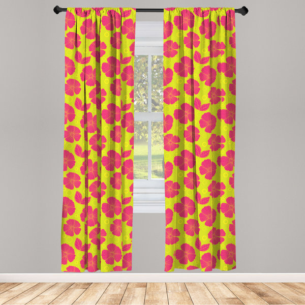 Ambesonne Floral 4-Panel Curtains, Top View Graphical Flowers | Wayfair
