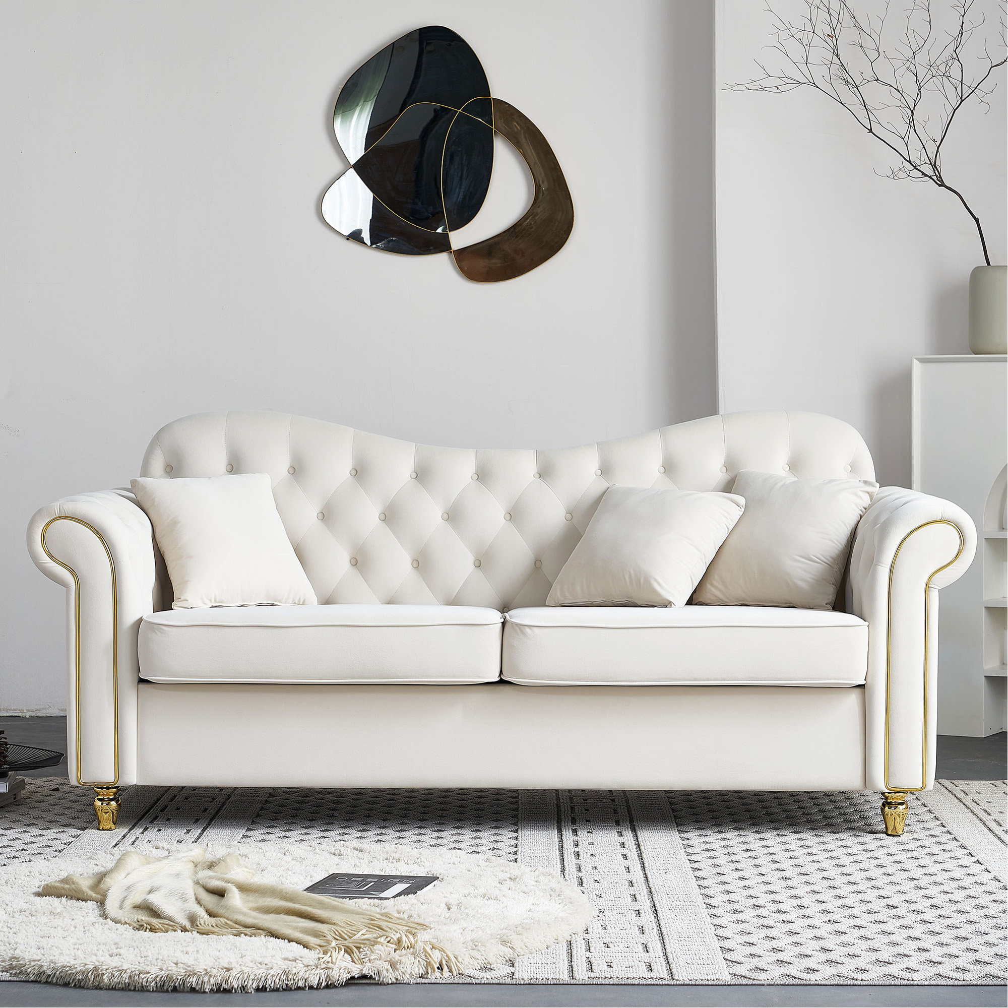 House of Hampton® Luxurious Velvet Upholstered Sofa With Classic Design ...