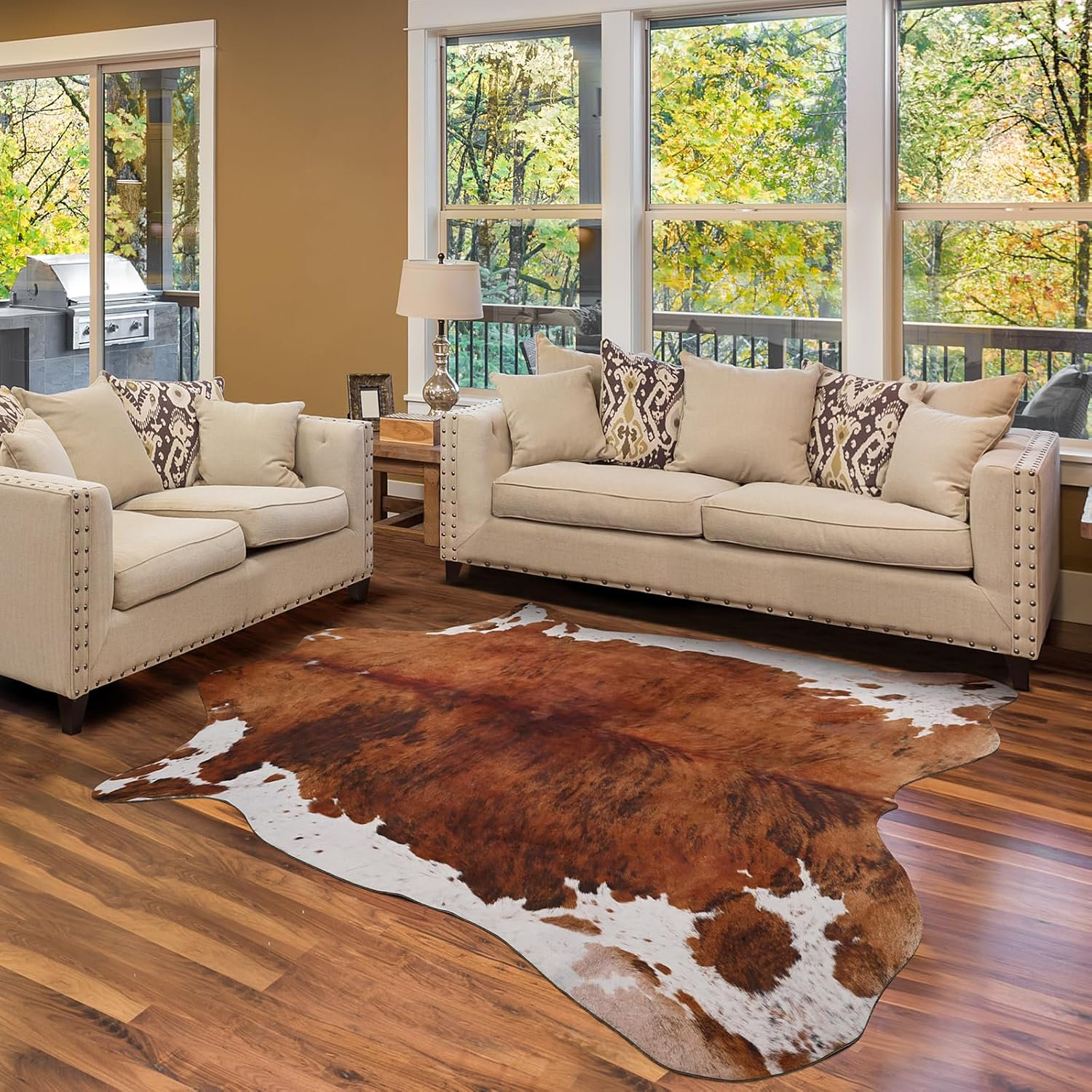 Millwood Pines Cowhide Rug Western Decor, 4.6 X 5.2 Feet Premium ...
