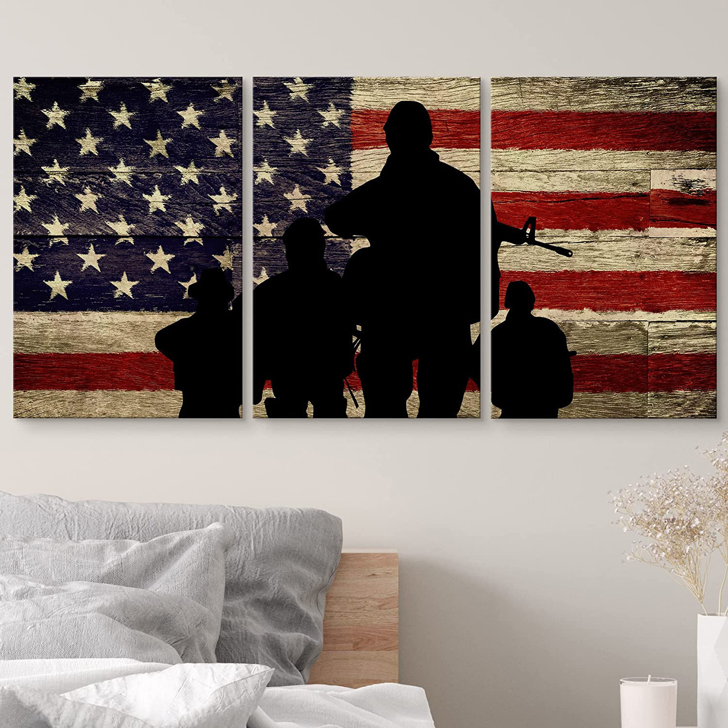 IDEA4WALL Silhouette of Troops With an UAS Flag Background - 3 Piece ...