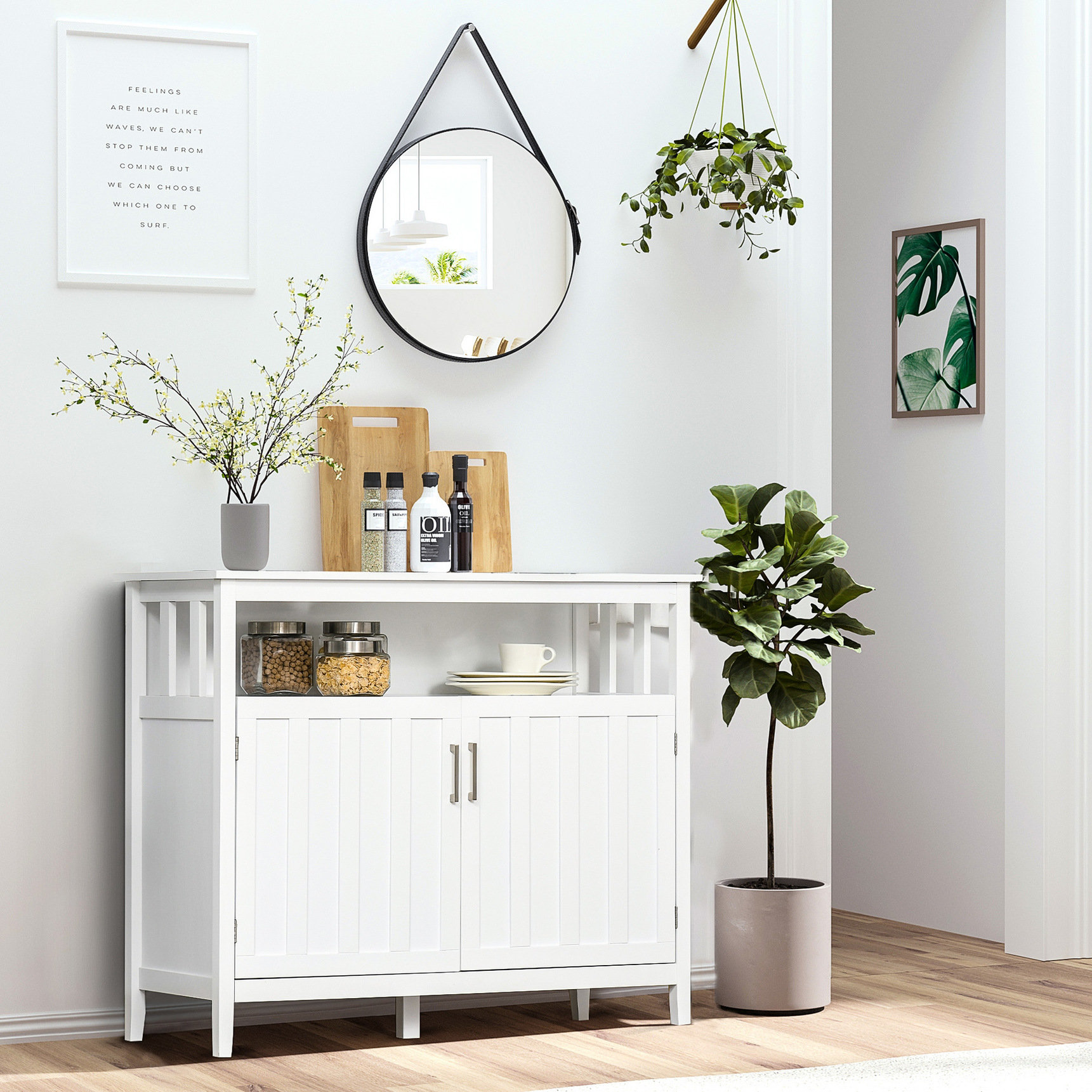 Ebern Designs White Dining Room Sideboard With 2 Doors And Adjustable ...