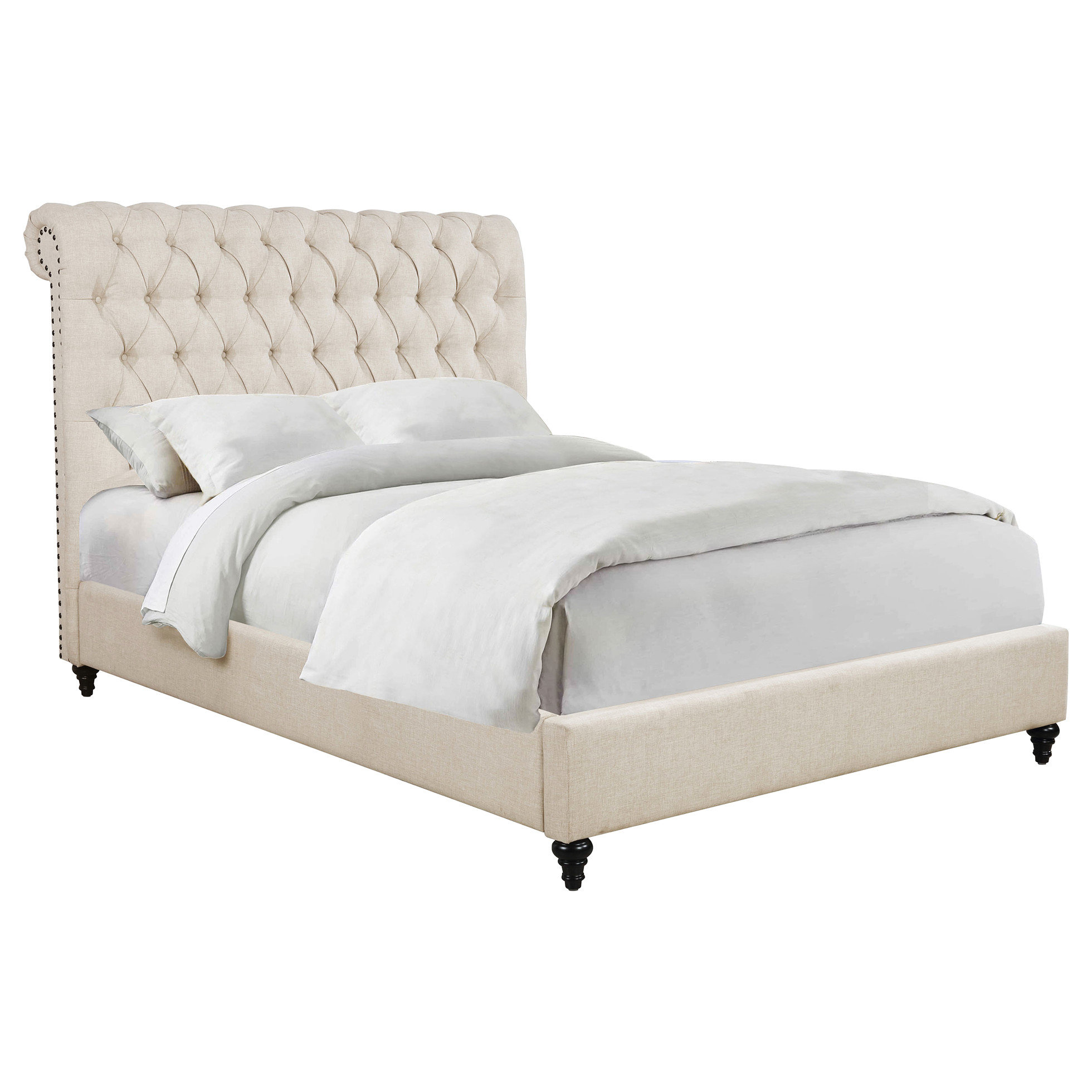Everly Quinn Beige Bed Frame For King With Scrolled Silhouette And Hand ...
