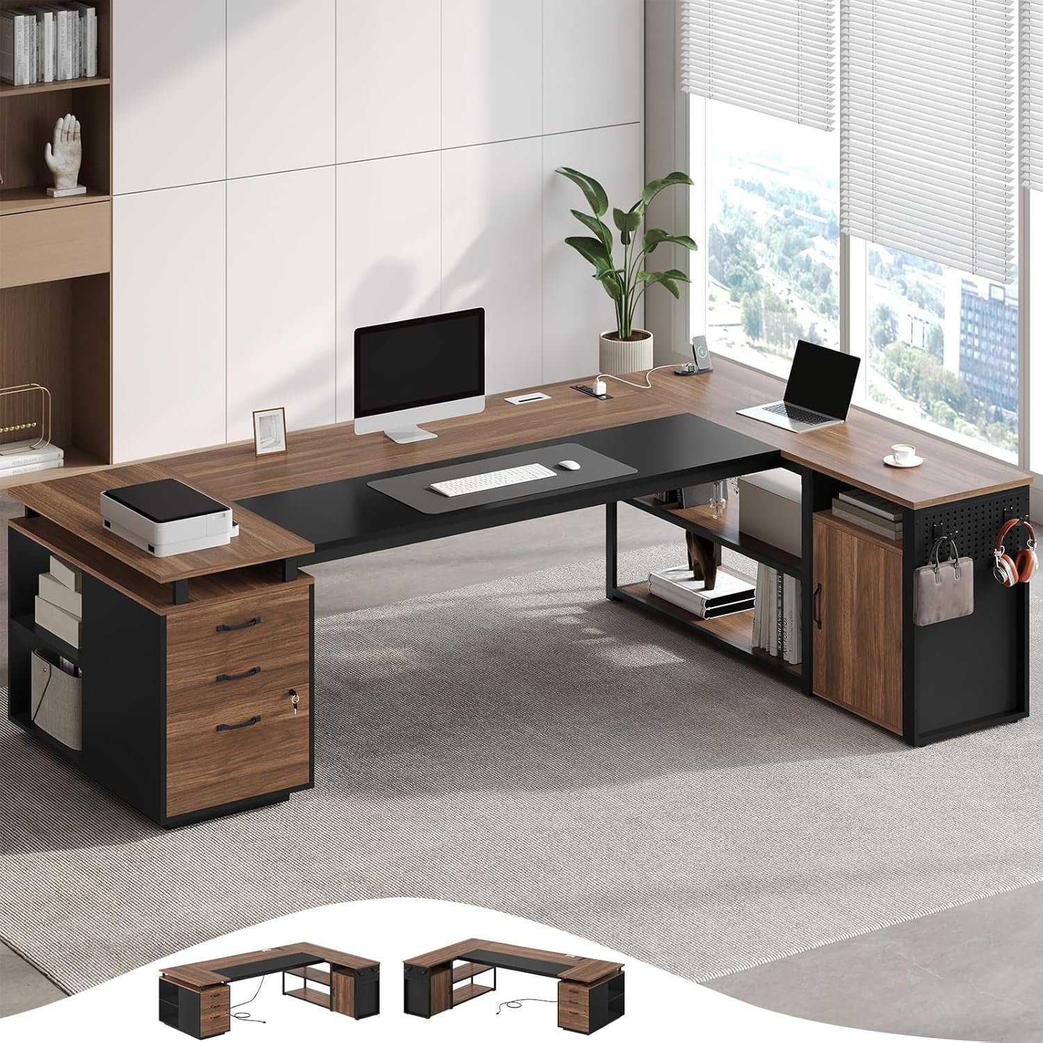 Wrought Studio™ 78" Executive Desk With Lockable File Cabinet, L Shaped ...