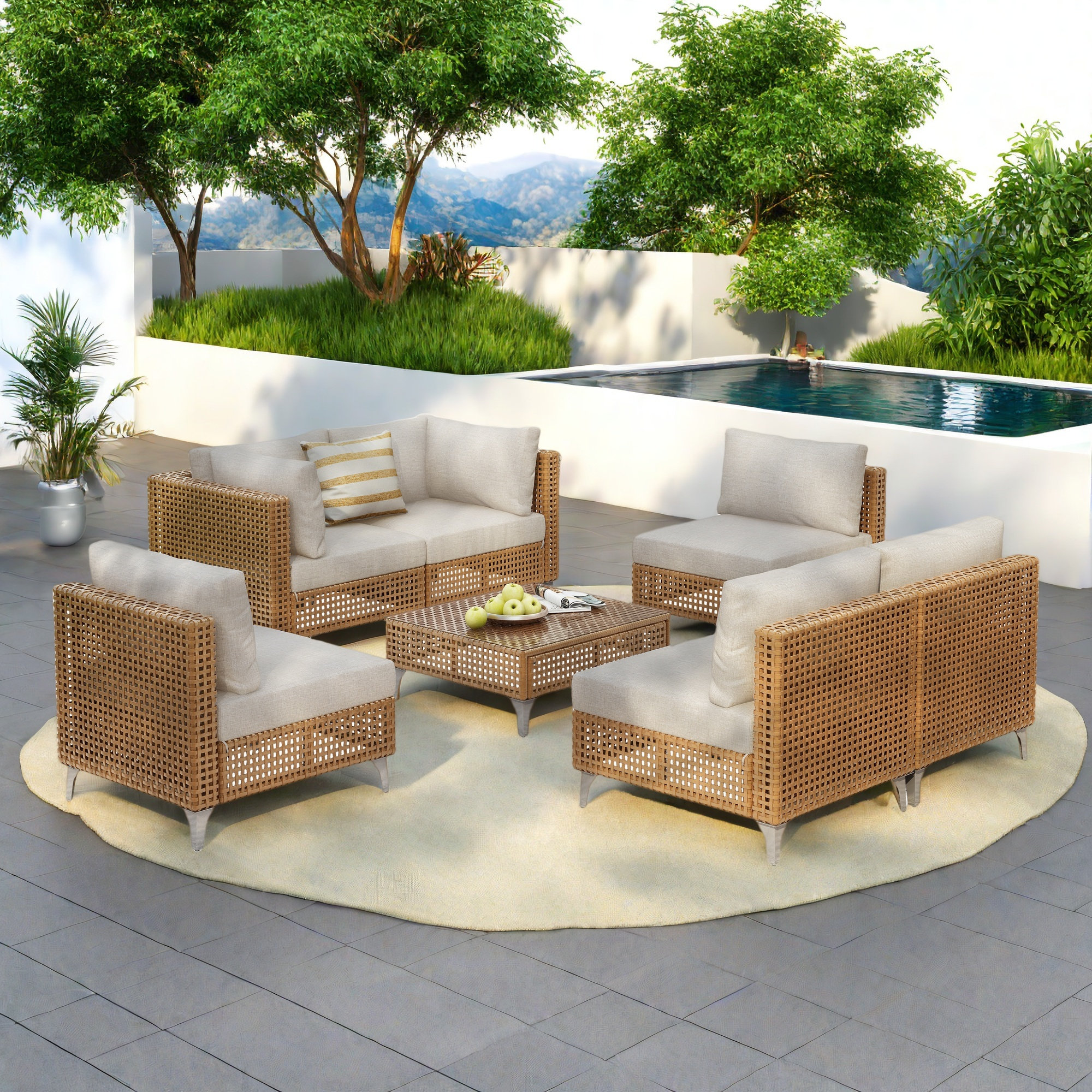 Wrought Studio™ 7-piece Wicker Outdoor Conversation Set Included 4 ...