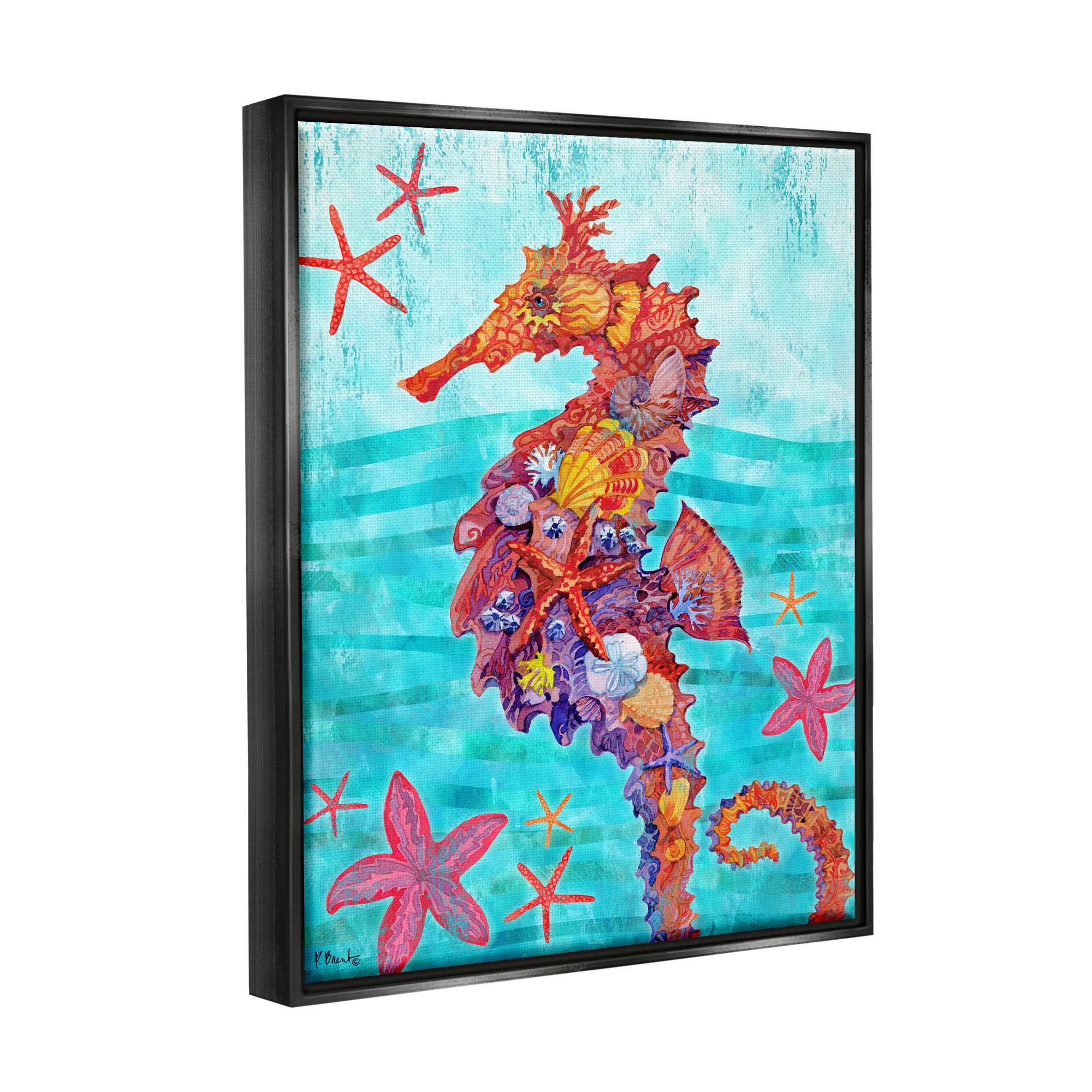 Dovecove Nassau Seahorse Aquatic Shell Collage - Floater Frame Painting ...