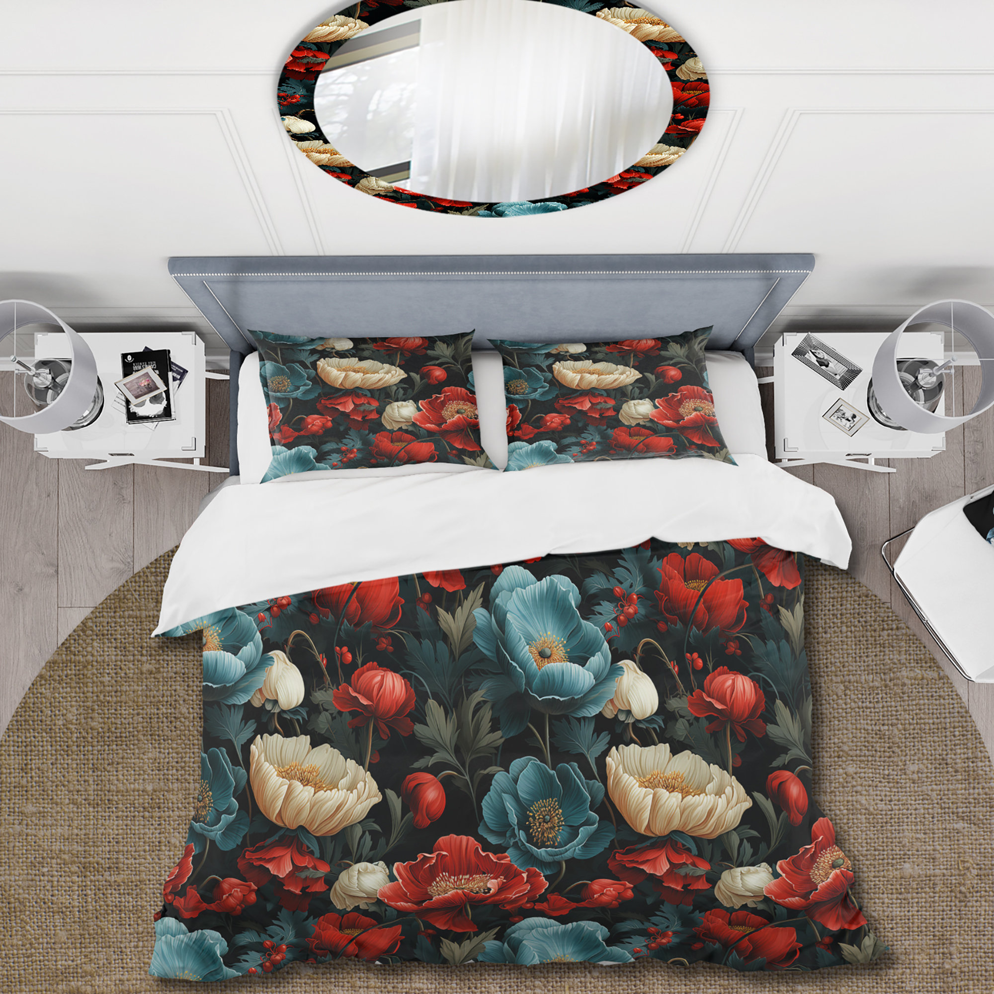 Design Art Literie florale rouge foncé et beige - Wayfair Canada