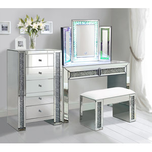 Everly Quinn Glam Diamonds Makeup Vanity Set with Mirror | Wayfair