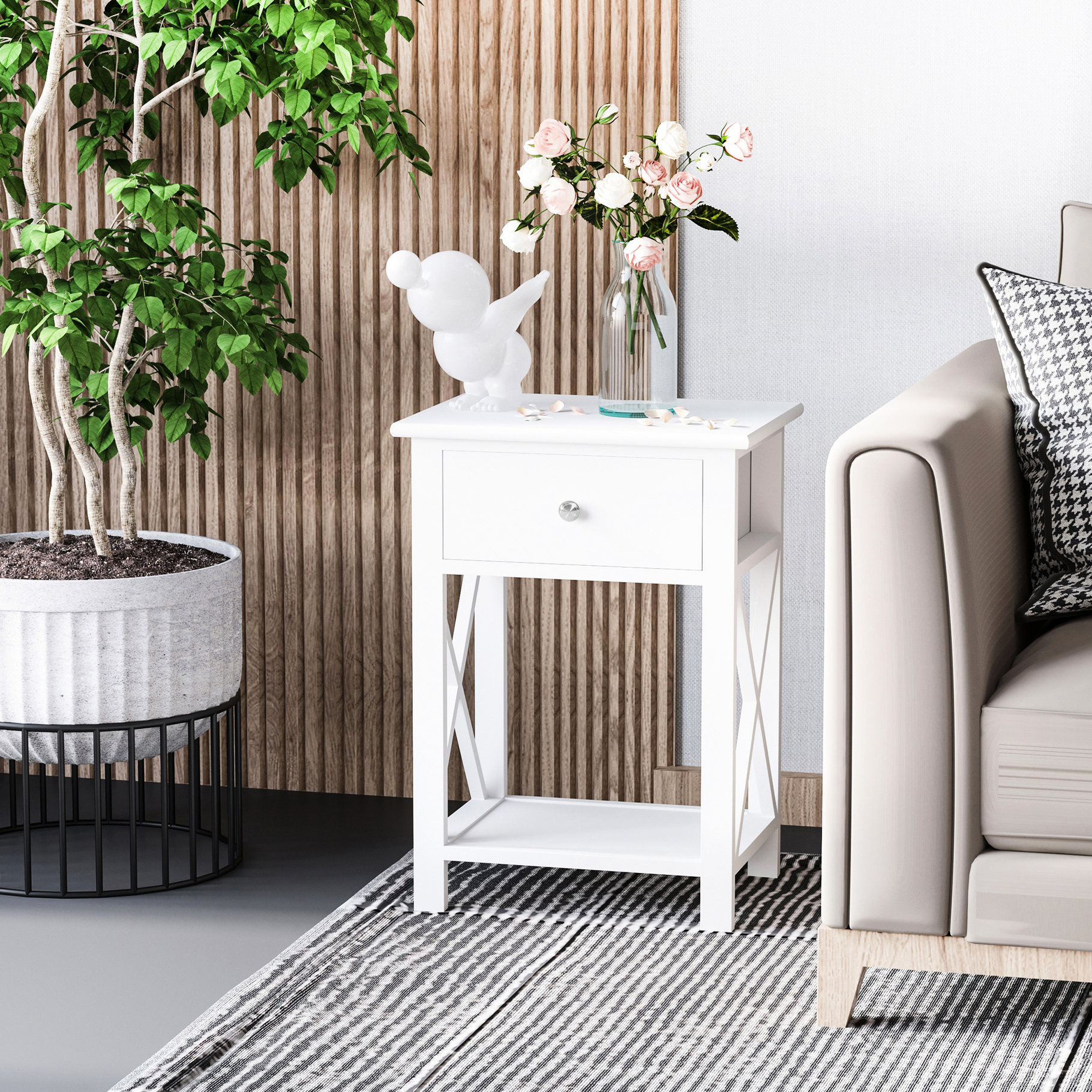 Winston Porter White Side Table With Flair, Storage Drawer And Open ...