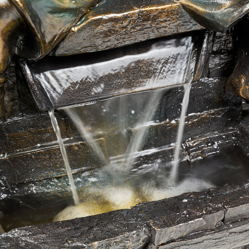 Hi-Line Gift Ltd. Bronze Finish Kids Reading with Lamp Fountain with 2 ...