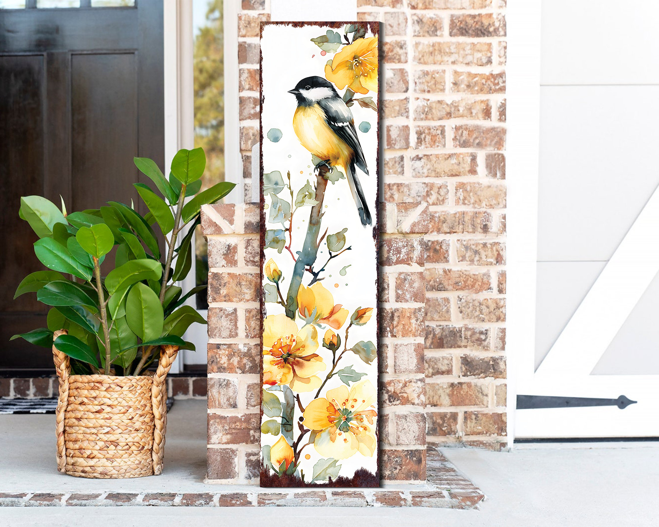 Ophelia & Co. Spring Watercolor Chickadee Porch Sign | Yellow Spring ...