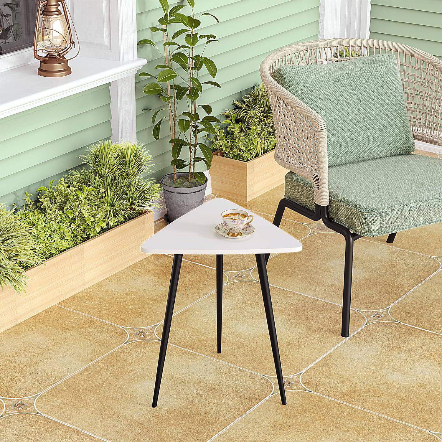 George Oliver White Side Table Small Triangle End Tables Modern Narrow ...