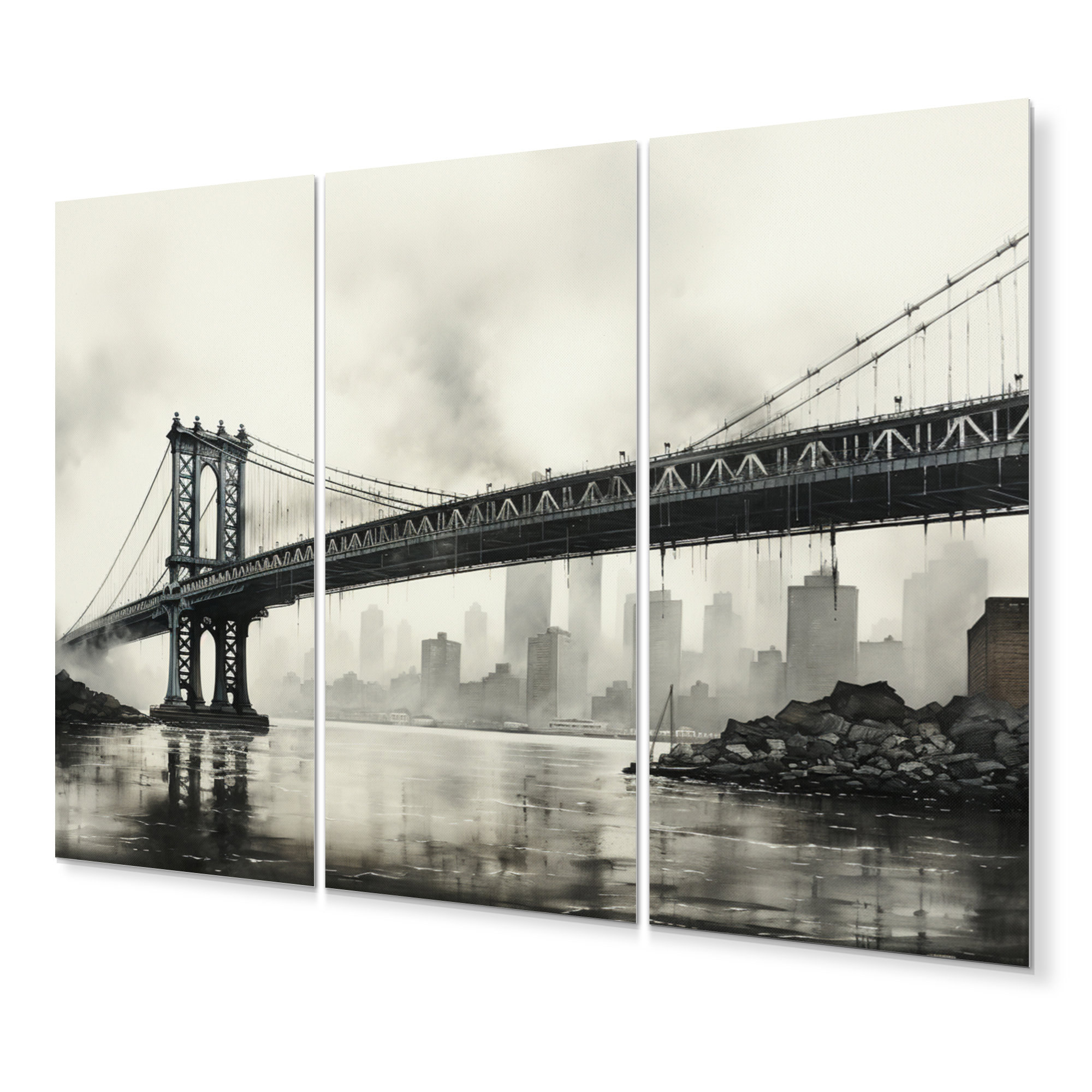 Design Art Grey Bridge Cable Suspension Charcoal - Architecture Metal ...