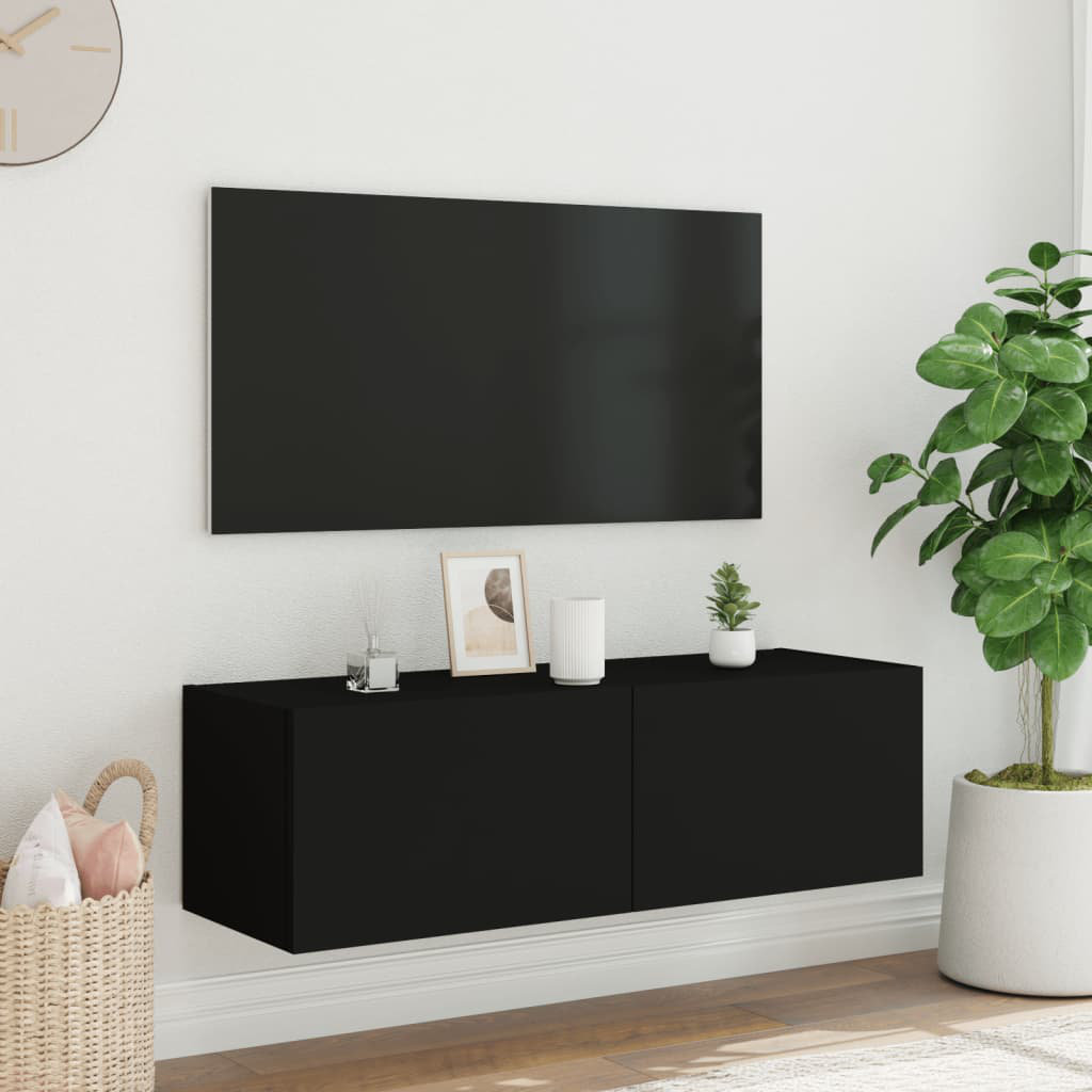 Wade Logan TV Wall Stand With LED Lights Black 39.4"X13.8"X12.2 ...