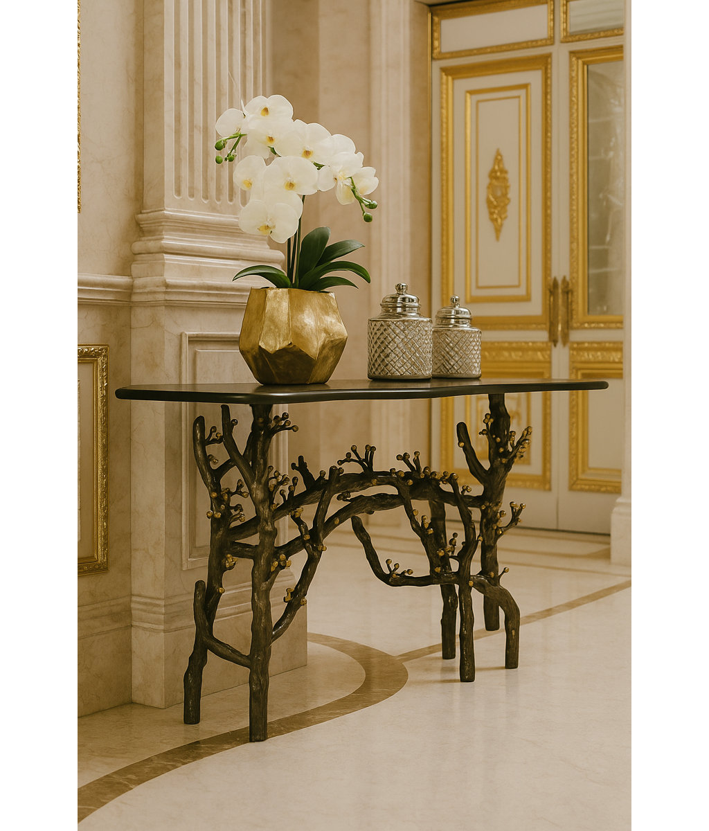Rosdorf Park Artisan Branch Console Table With Black Top And Gold ...