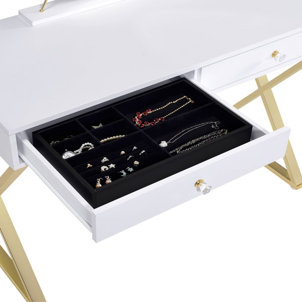 Everly Quinn Lukaus 2 - Drawer Vanity Desk with Mirror in White and ...