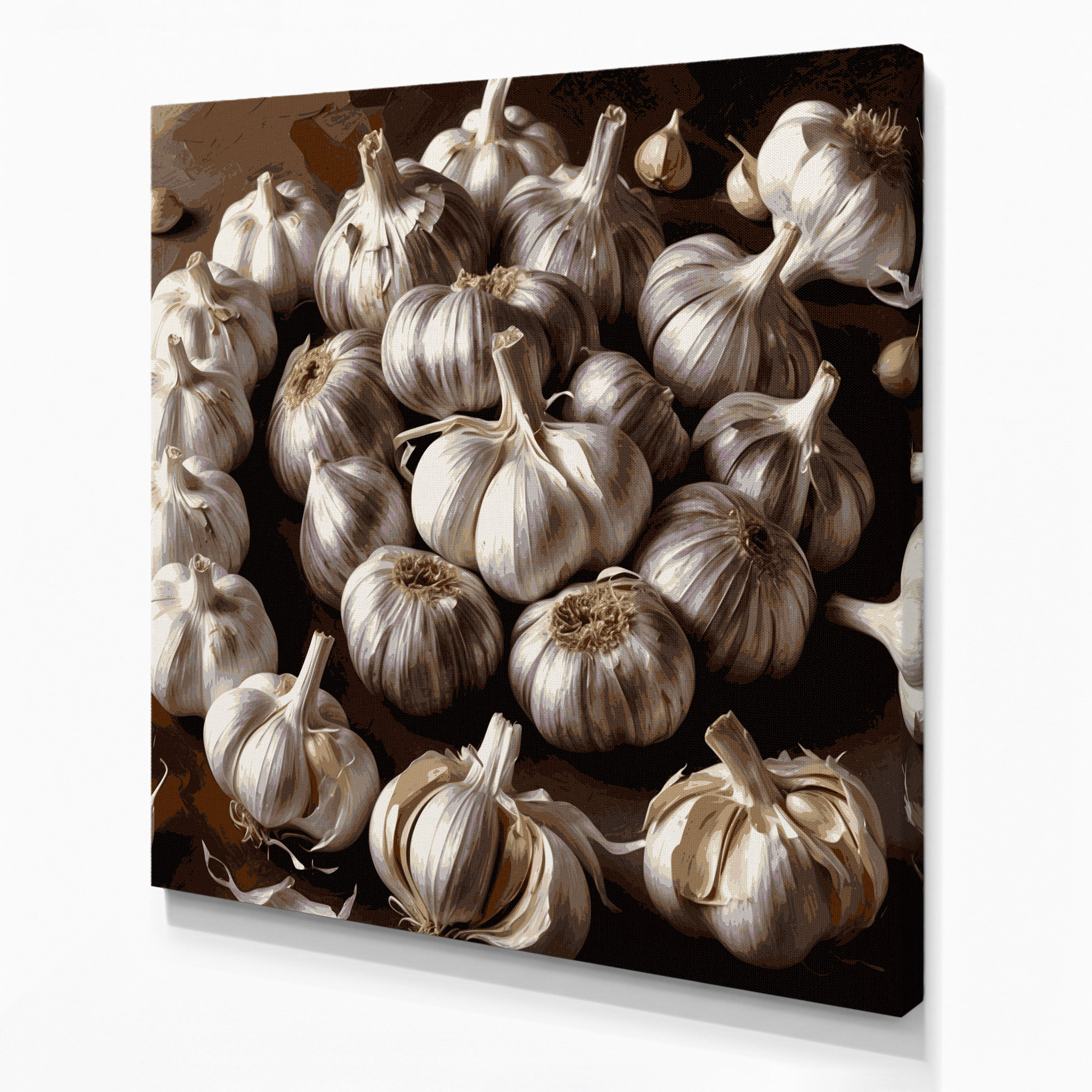 Latitude Run® Vegetables Garlic Black Canvas Wall Art | Wayfair