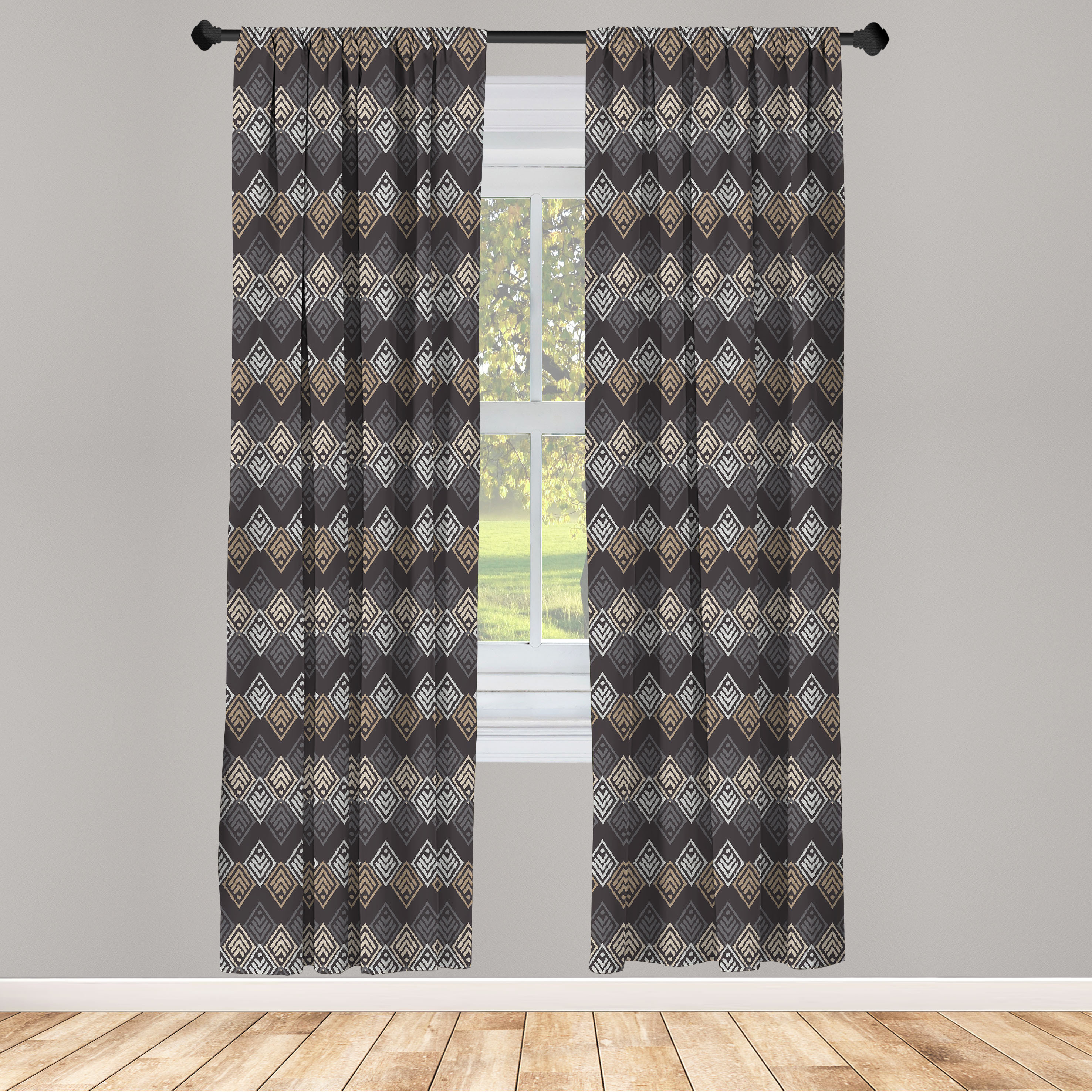 East Urban Home Bohemian 4-Panel Curtains, Sketchy Diagonal Shapes Dark ...