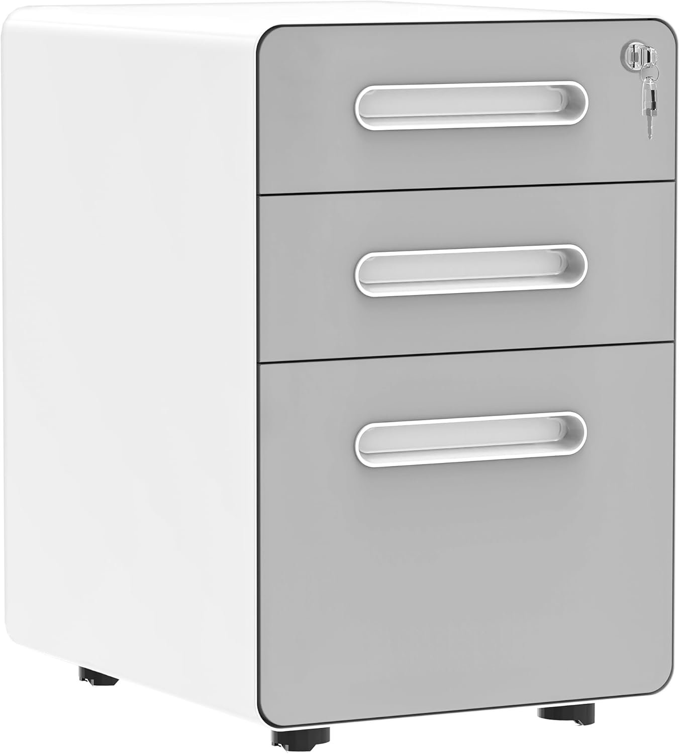 Inbox Zero 3-Drawer Metal Mobile File Cabinet, Lockable Rolling Filing ...