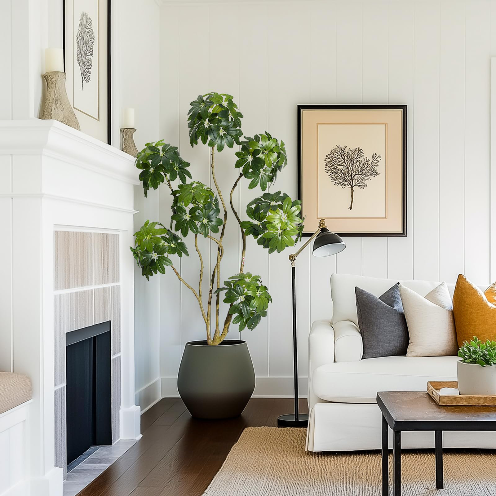 Primrue Faux Floor Tree Fake Trees in Decorative White Planter with ...