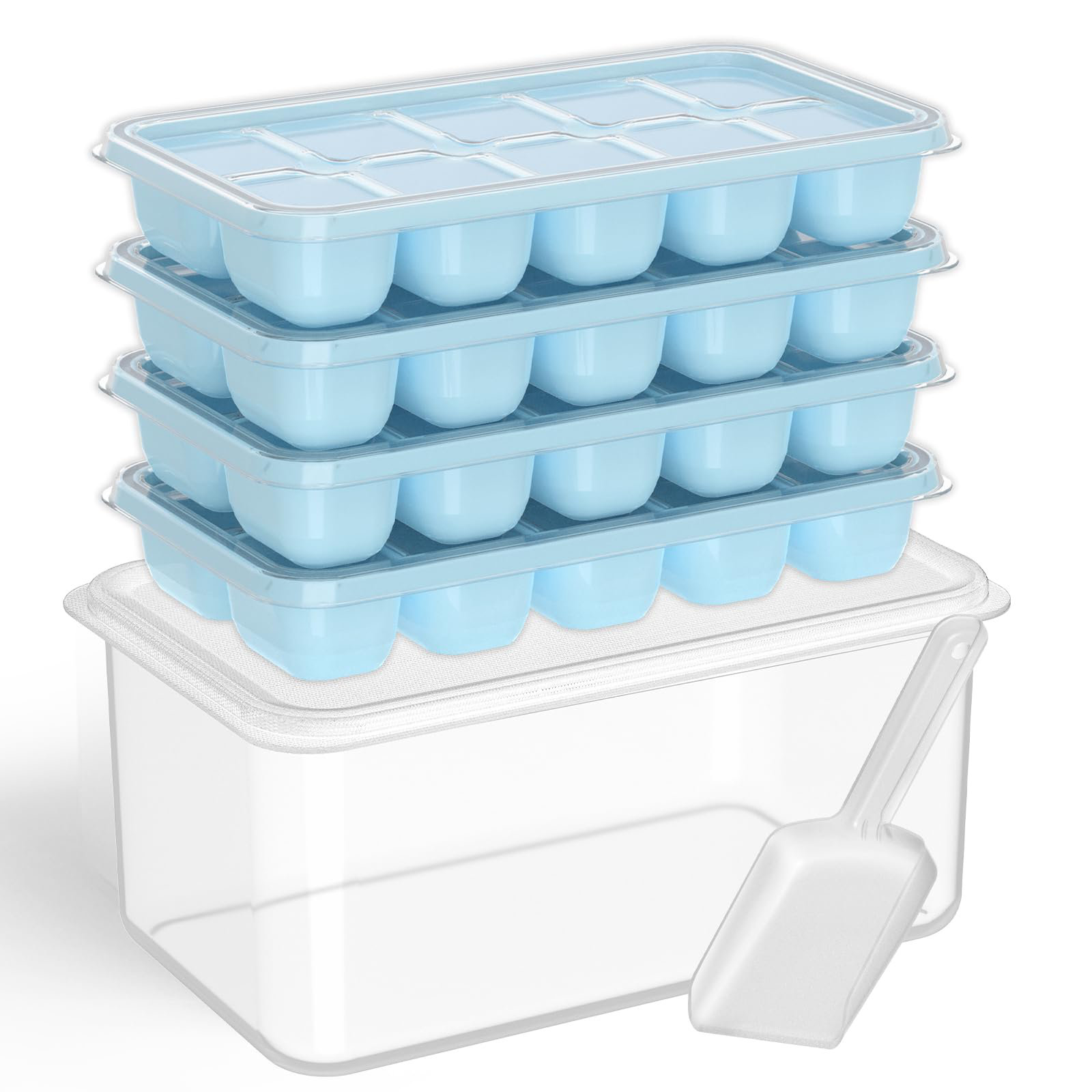 Latitude Run® Ice Cube Tray With Lid And Bin, 4 Pack Silicone Plastic ...
