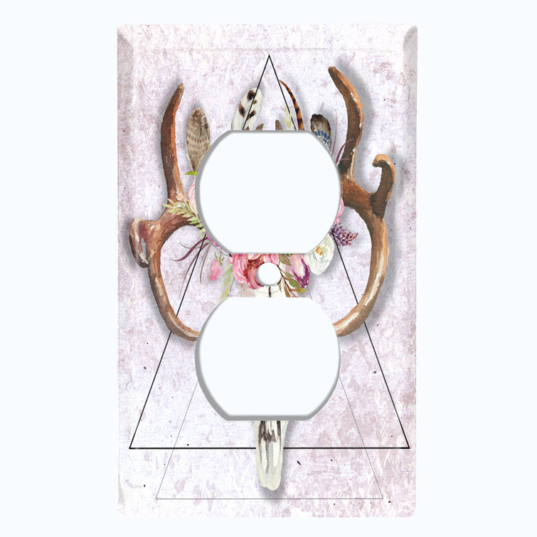 WorldAcc Indian Native Bull Skull Flower Wreath Pink 2-Gang Duplex ...