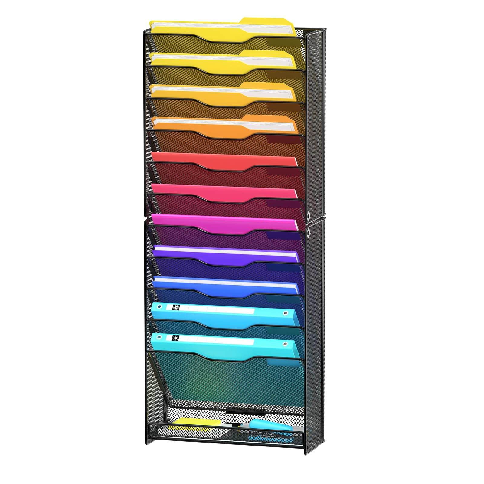 Rebrilliant 12-Tier Wall File Organizer with Flat Tray, Mesh Hanging ...