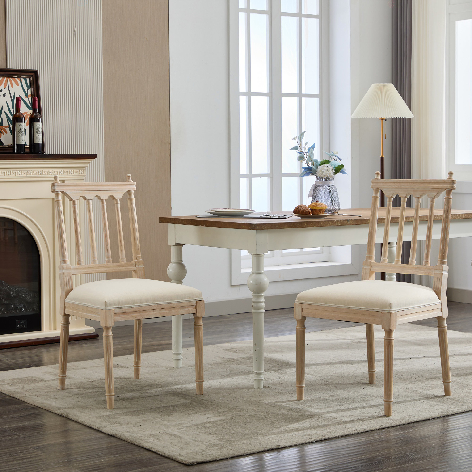 Latitude Run® Antique Dining Chairs - Linen Fabric Upholstered Wooden ...
