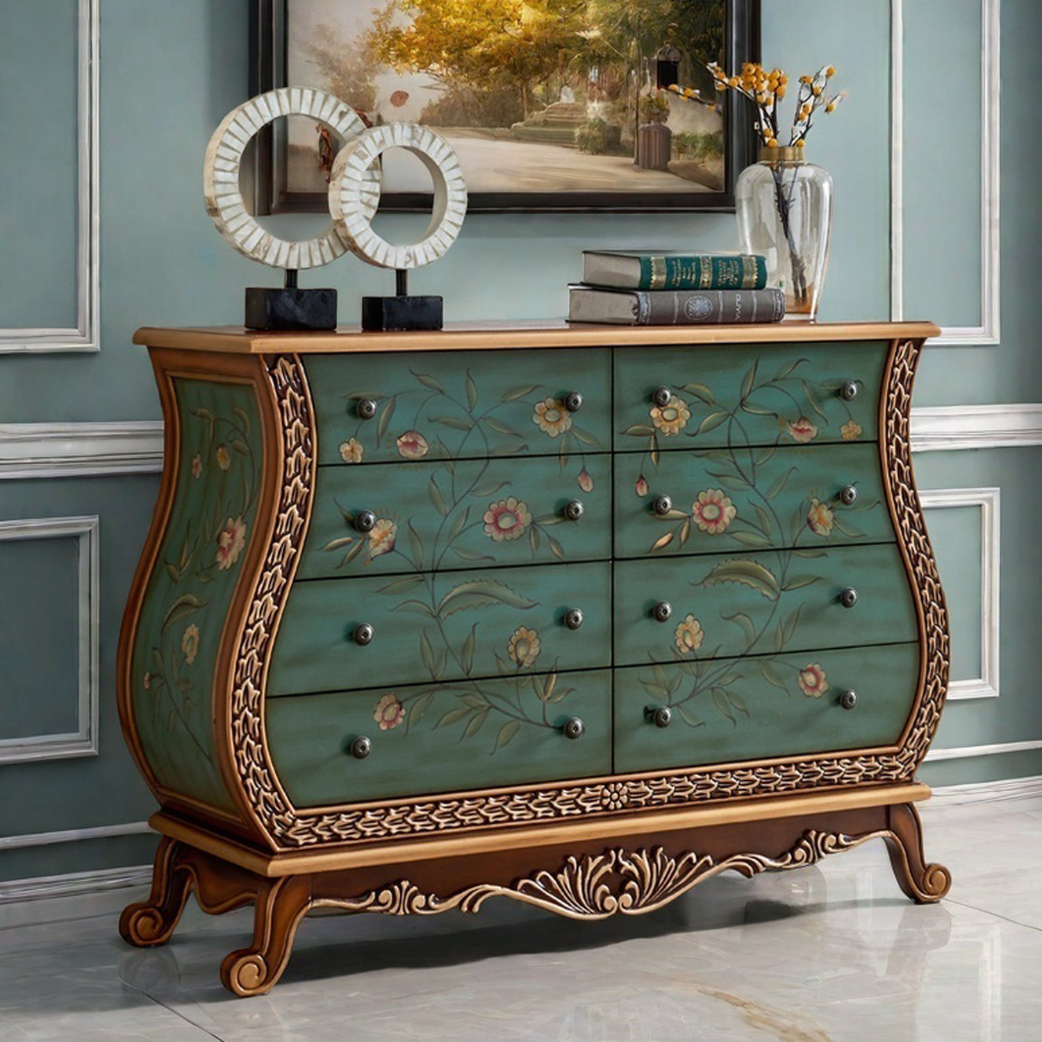 Ruthber Solutions Vintage Hand Painting Vase-Shaped Accent Chest | Wayfair